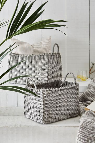 Buy Grey Set of 2 Plastic Wicker Set of 2 Baskets Storage Baskets from Next Ireland