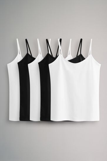 The Set White/Black 5 Pack Thin Strap Vest Tops