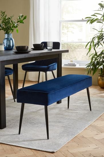 Navy velvet dining bench store