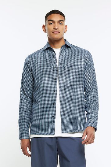 Buy River Island Navy Long Sleeve Grid Check Shirt from Next Ireland
