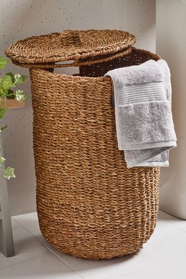 Dark Natural Seagrass Laundry Basket