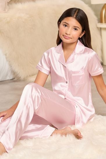 Pink satin pyjamas store