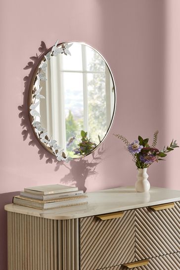 Champagne Gold Round Butterfly Wall Mirror
