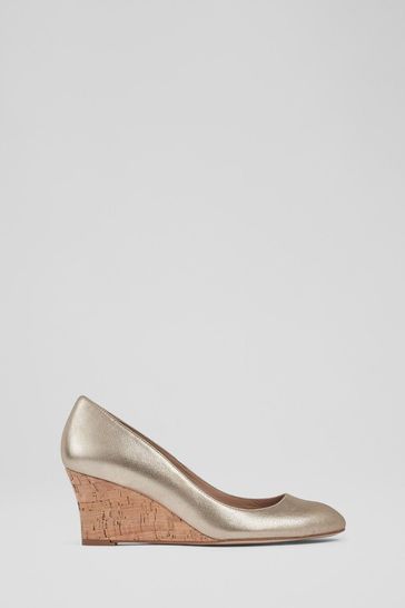 Buy LK Bennett Gold Eevi Gold Suede Cork Wedges from the Next UK online ...