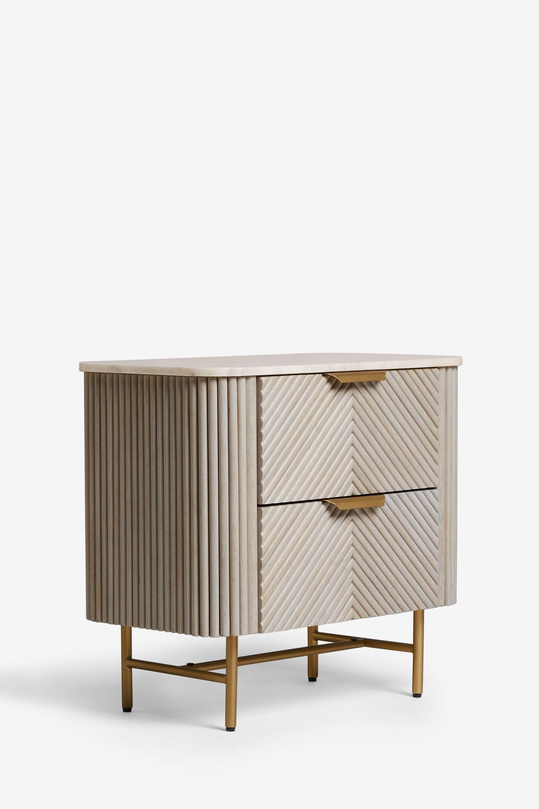 Buy Light Grey Valencia Marble Mango Wood 2 Drawer Wide Bedside Table ...