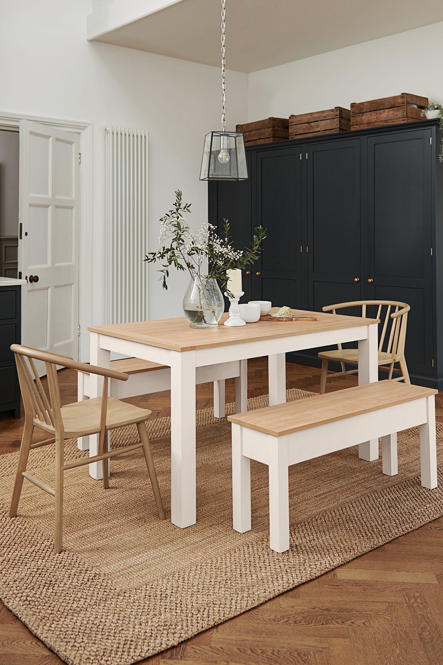 Buy Classic Cream Malvern Oak Effect 4 Seater Bench Dining Table and ...