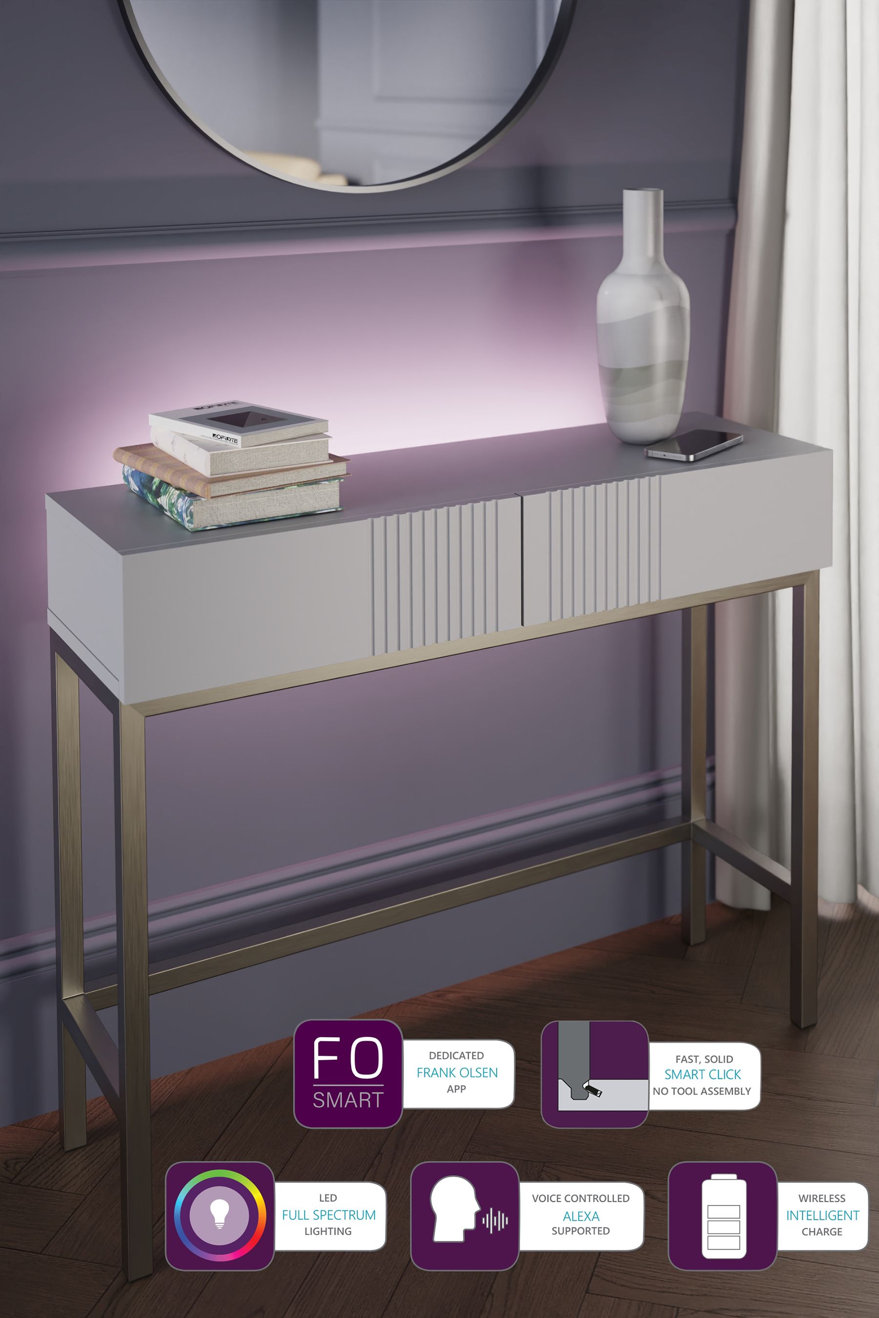 Buy Frank Olsen White Iona 2 Drawer Console Table with Smart Features ...
