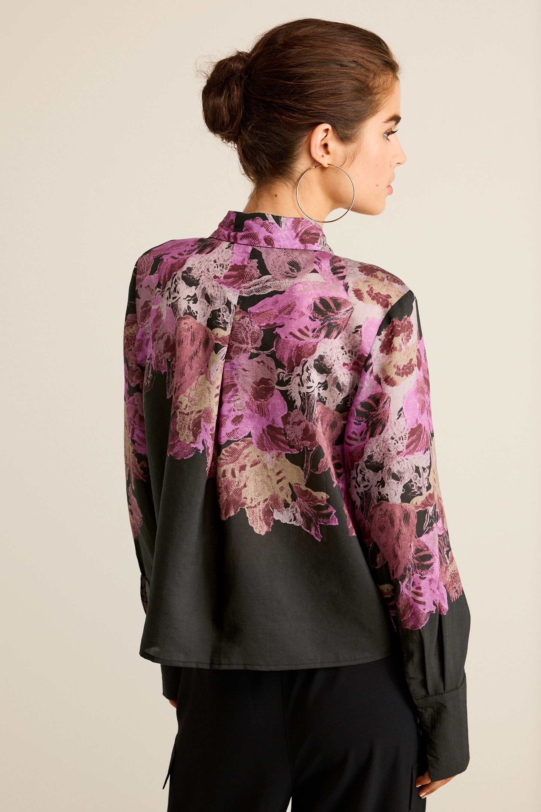 Buy Purple/Black Floral Placement Sheer Placement Print Long Sleeve ...