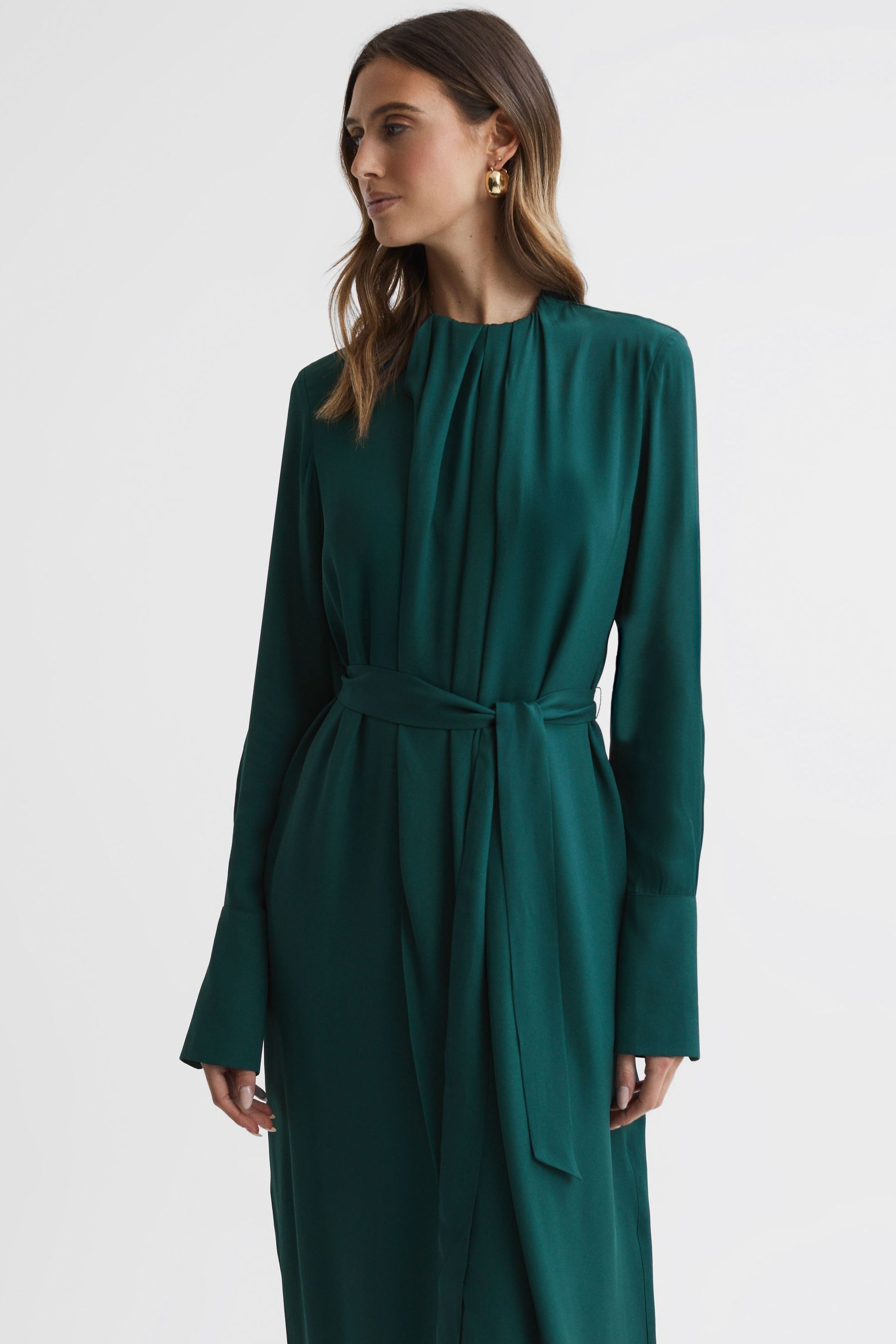 Buy Reiss Green Phoenix Pleated Long Sleeve Midi Dress from the Next UK ...