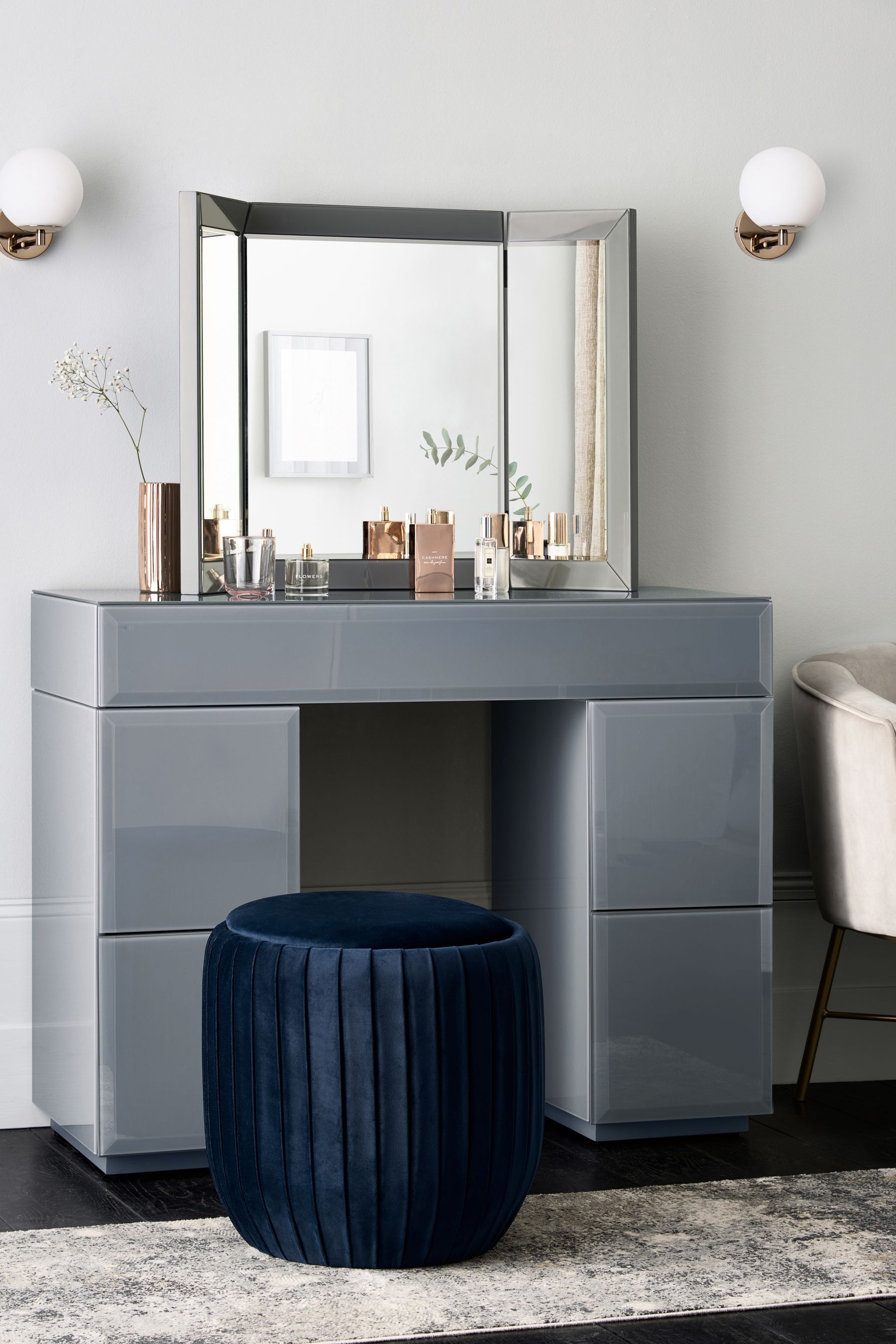 Buy Grey Sloane Glass Collection Luxe Space Saving Storage Console ...