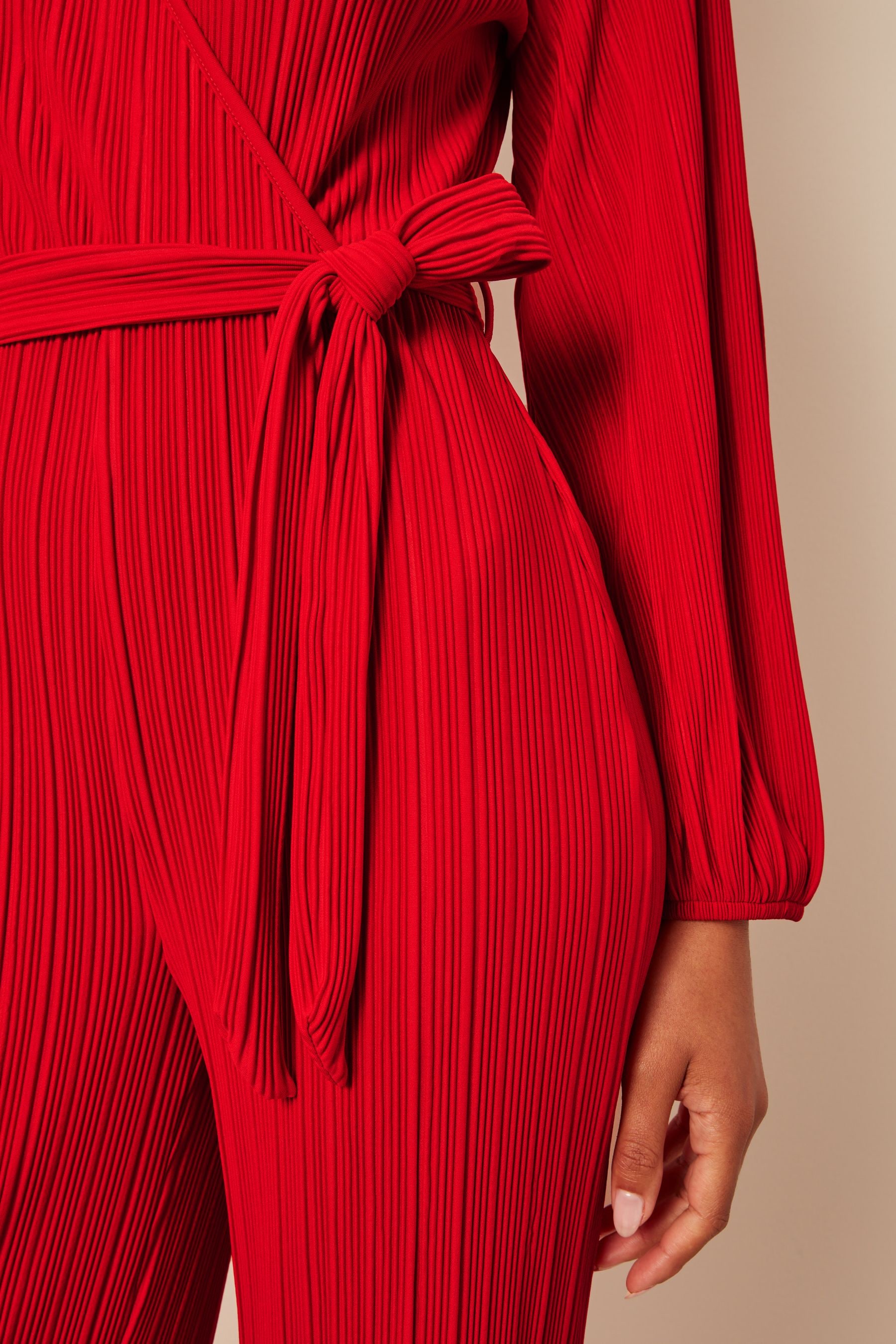 Buy Red Long Sleeve Plissé Jumpsuit from Next Ireland