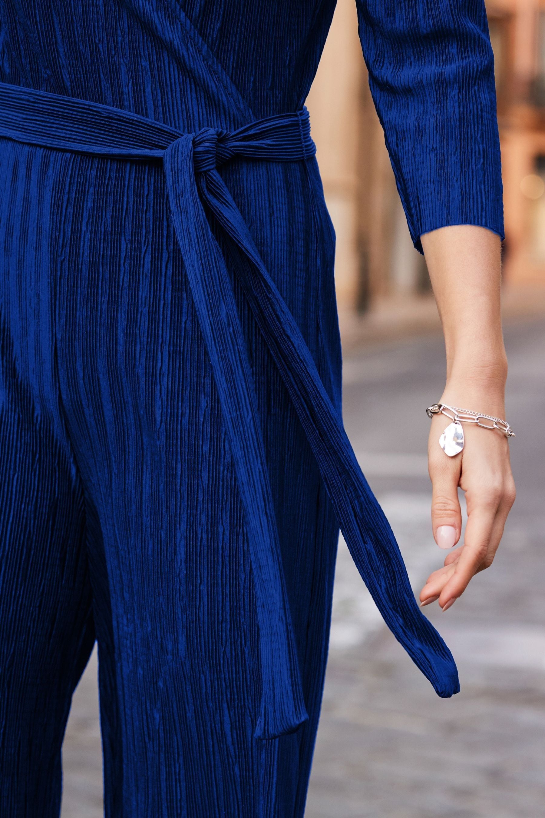 Buy Sosandar Blue Plisse Wrap Front Jumpsuit from the Next UK online shop