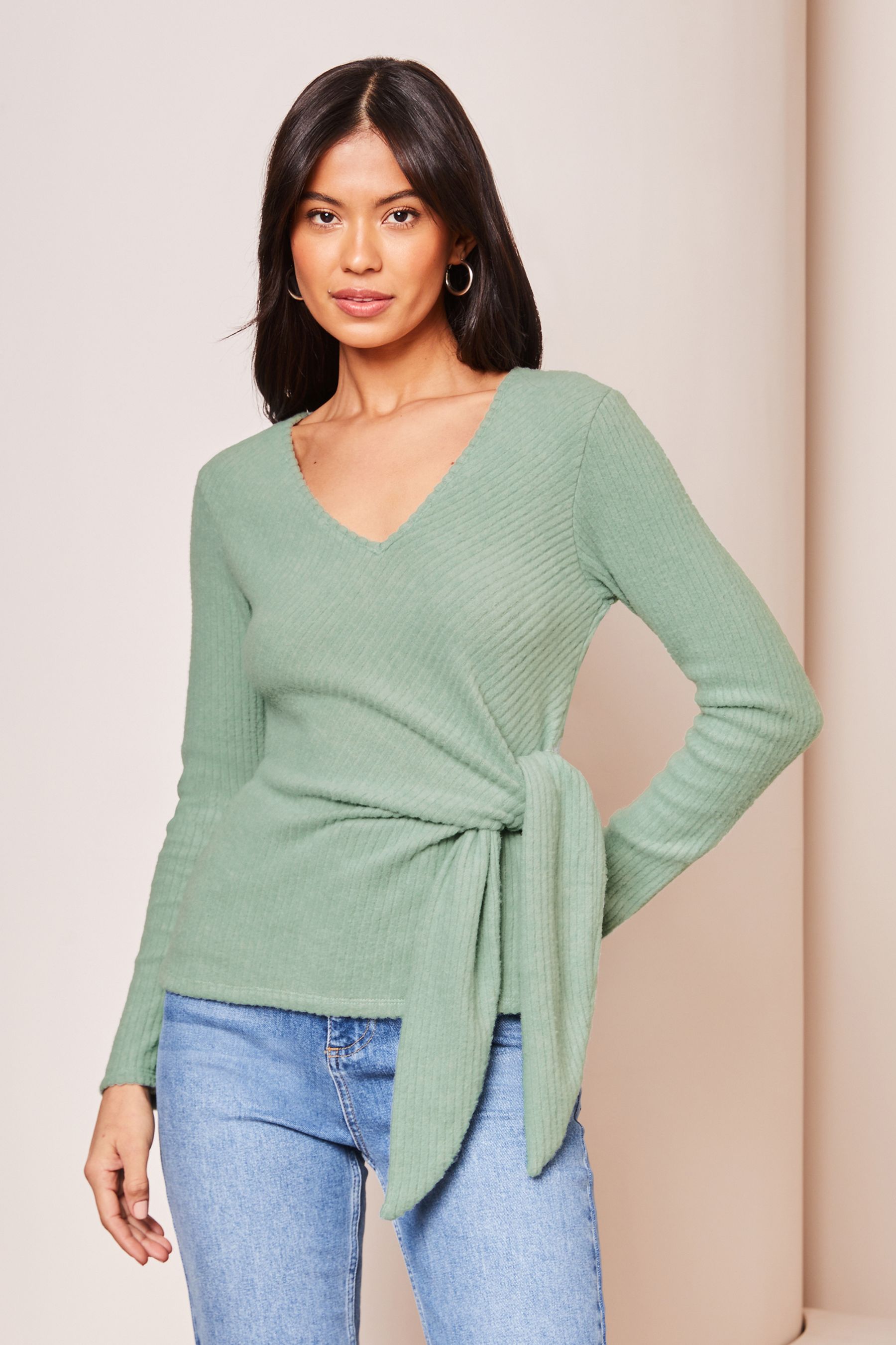 Buy Lipsy Cosy Rib V Neck Long Sleeve Tie Front Top From Next Ireland