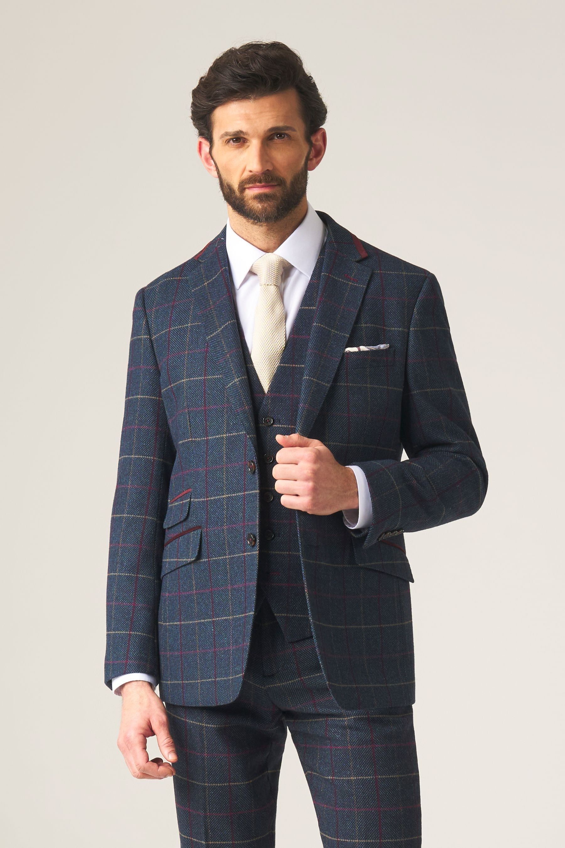 Buy Skopes Doyle Navy Blue Tweed Wool Blend Suit Waistcoat from the ...