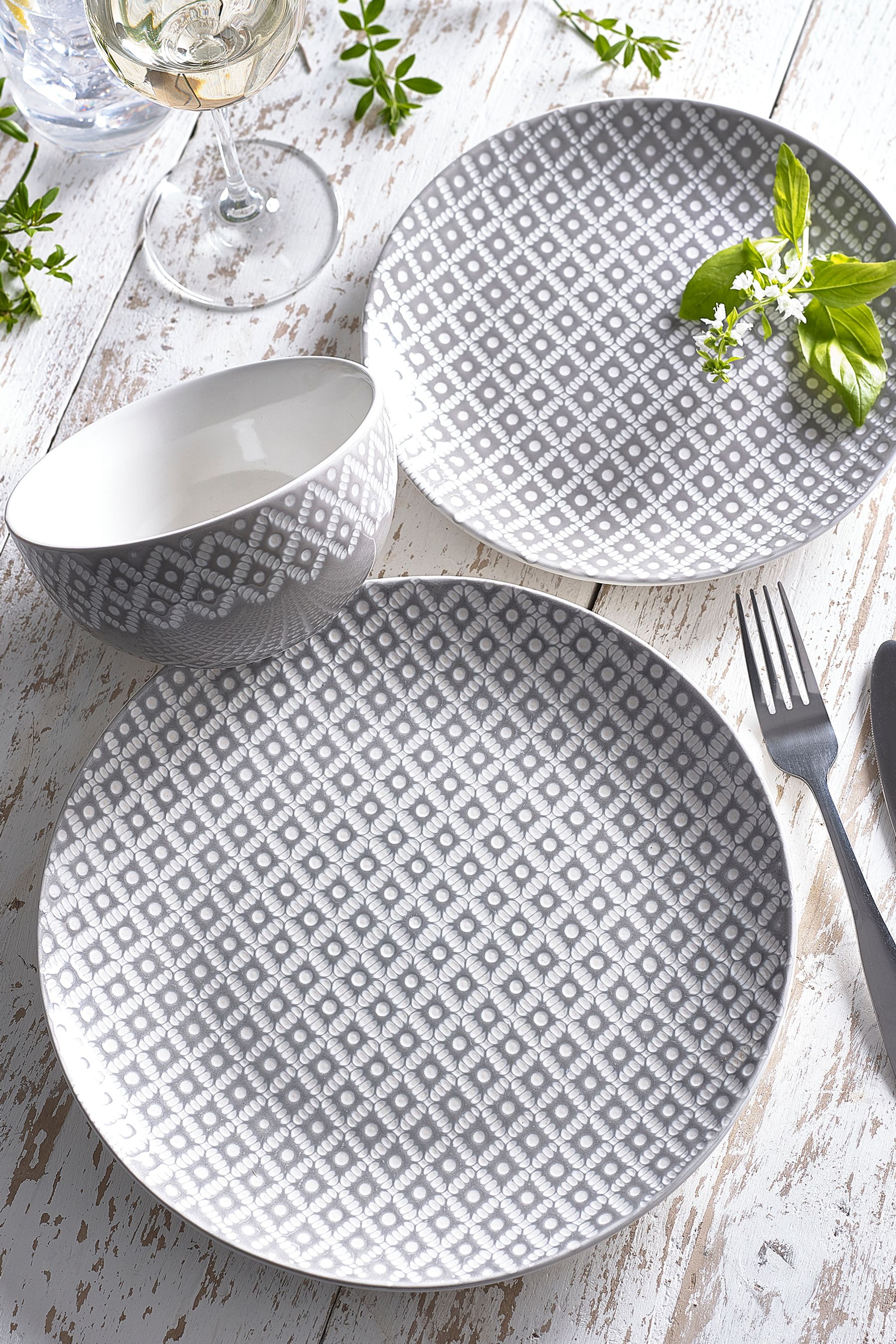Buy Geo Embossed 12 Piece Dinner Set from Next Ireland