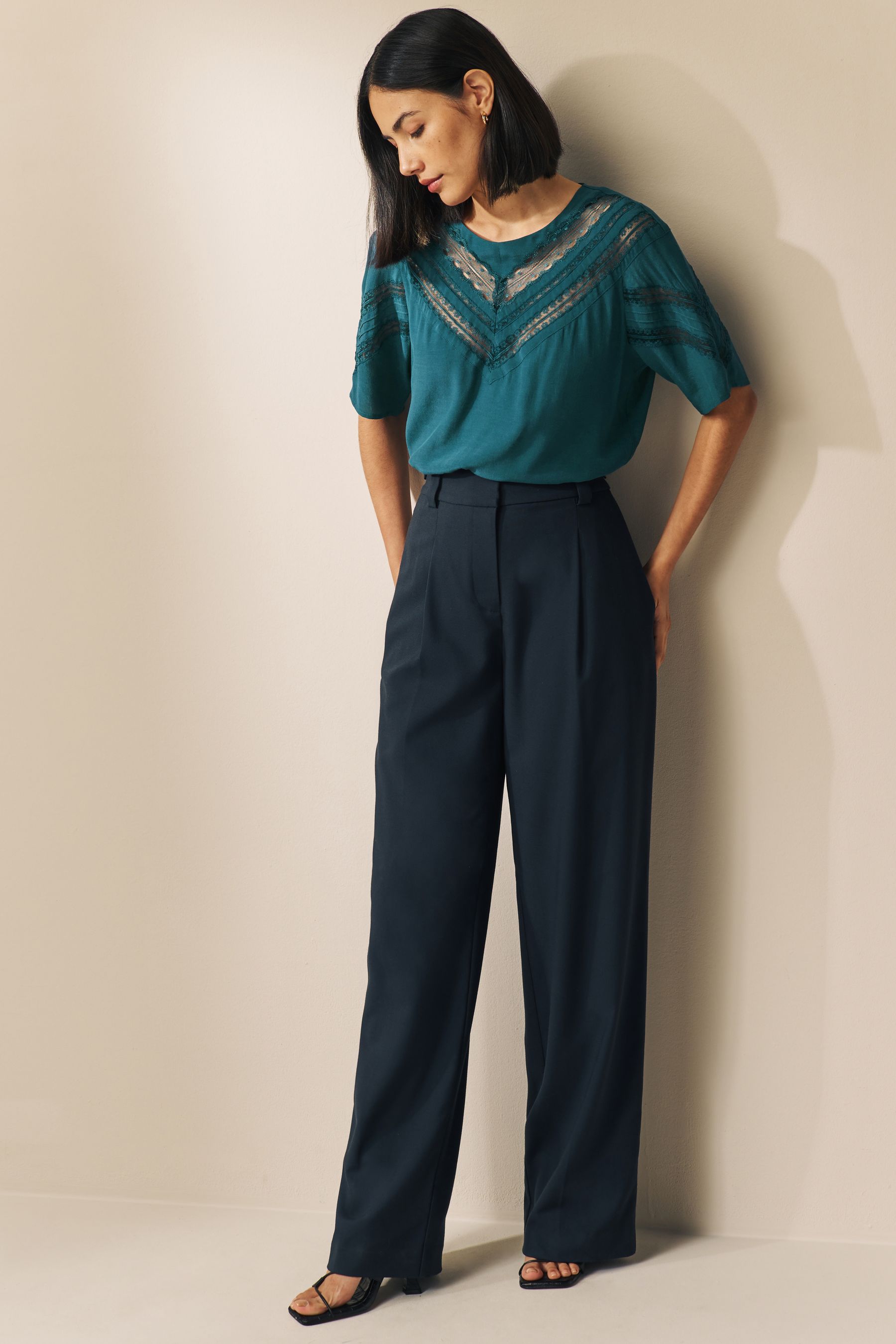 Buy Lace Detail Short Sleeve Top from Next Netherlands