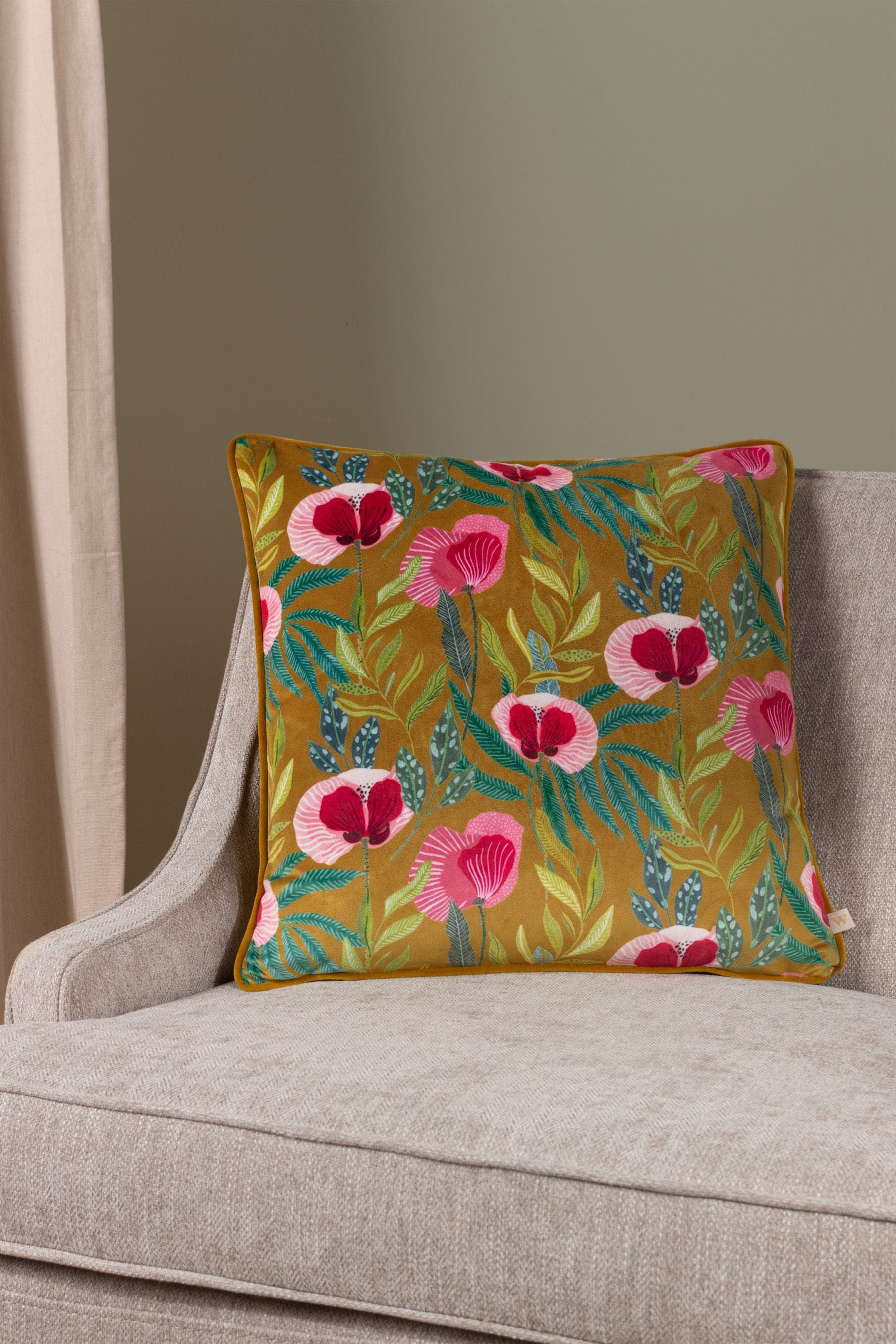 Buy Wylder Nature Yellow House Of Bloom Poppy Floral Velvet Piped ...