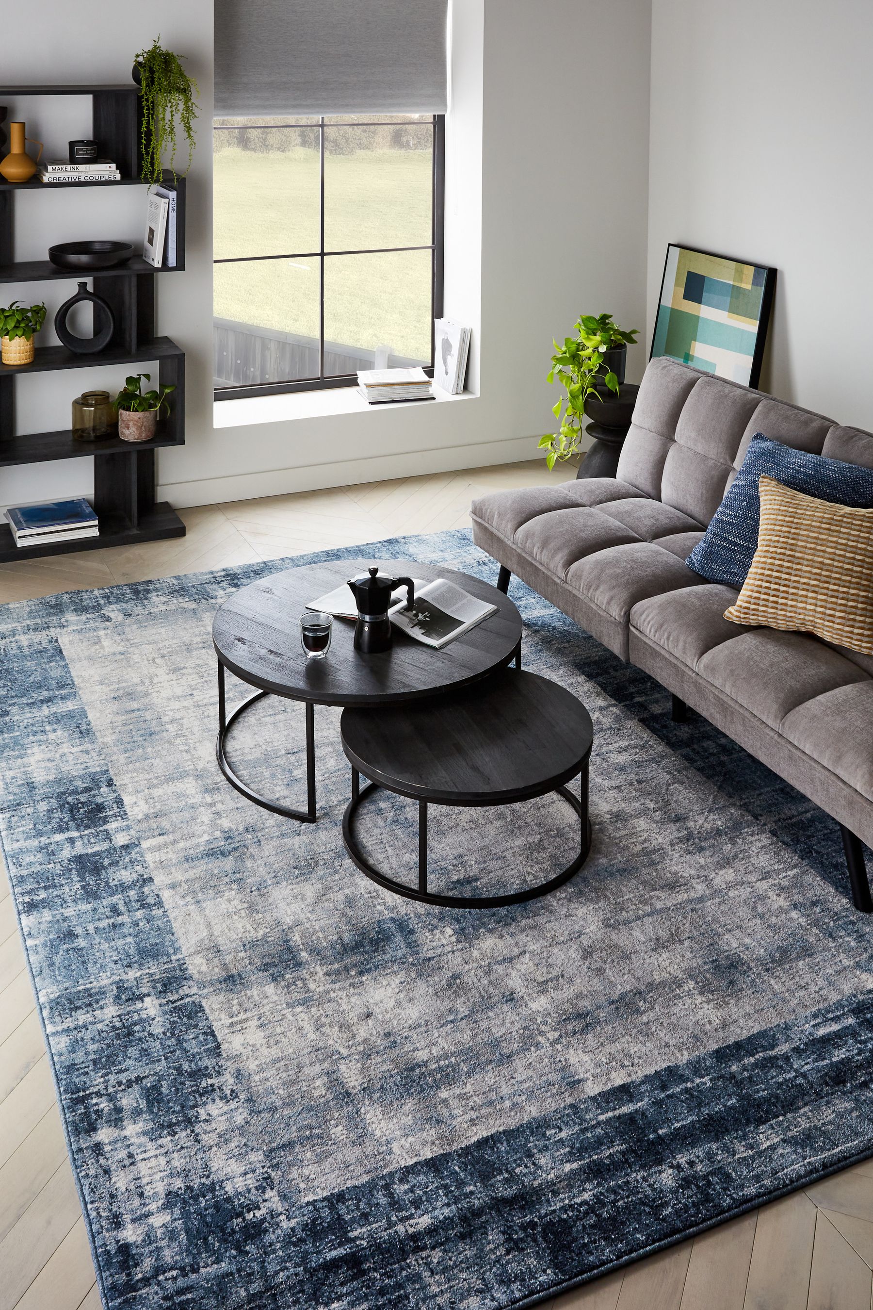 Buy Navy Blue Textured Border Rug from the Next UK online shop