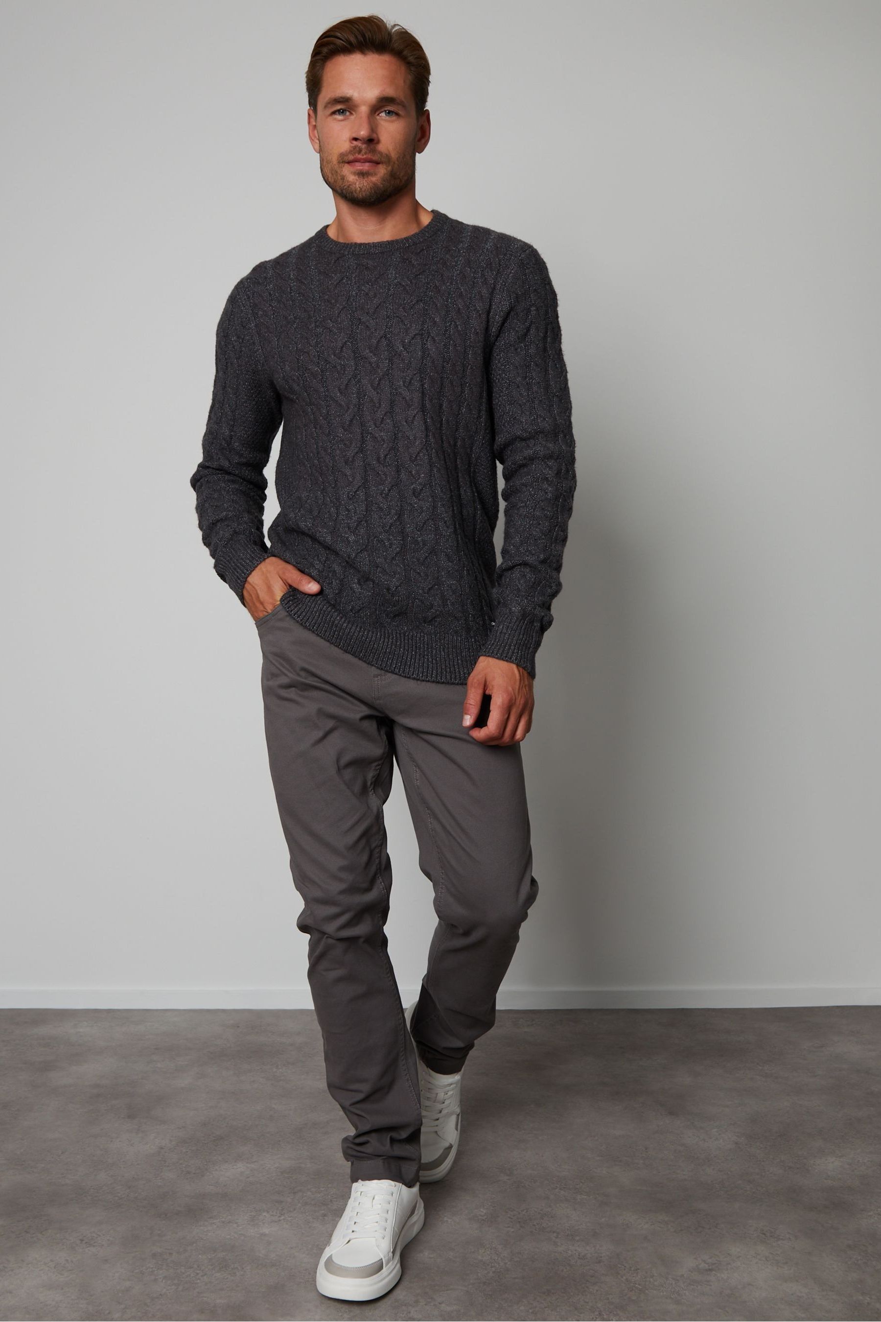 Buy Threadbare Grey Cable Knit Crew Neck Jumper from the Next UK online ...