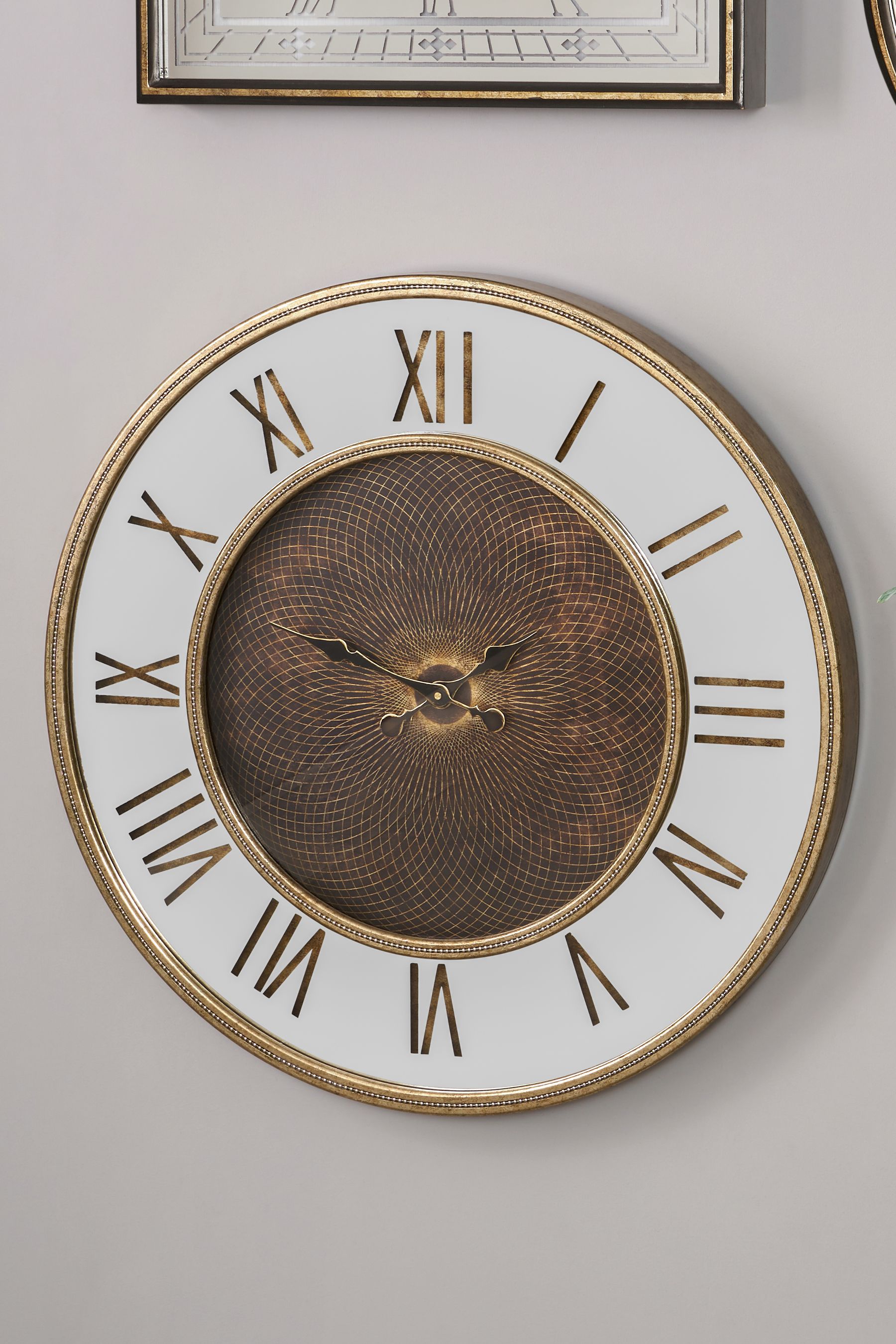 Buy Pacific Gold Antique Gold Metal & Mirror Geo Print Wall Clock from ...