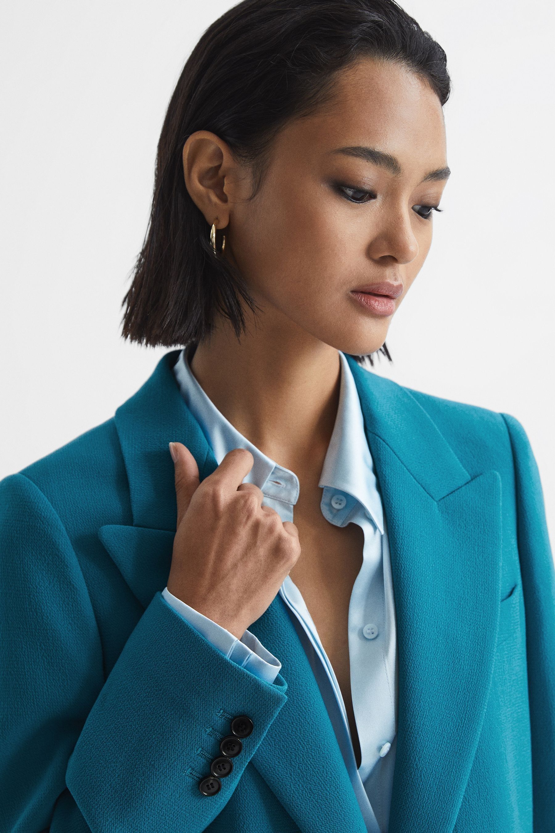 Buy Reiss Turquoise Blake Slim Fit Single Breasted 100% Wool Blazer ...