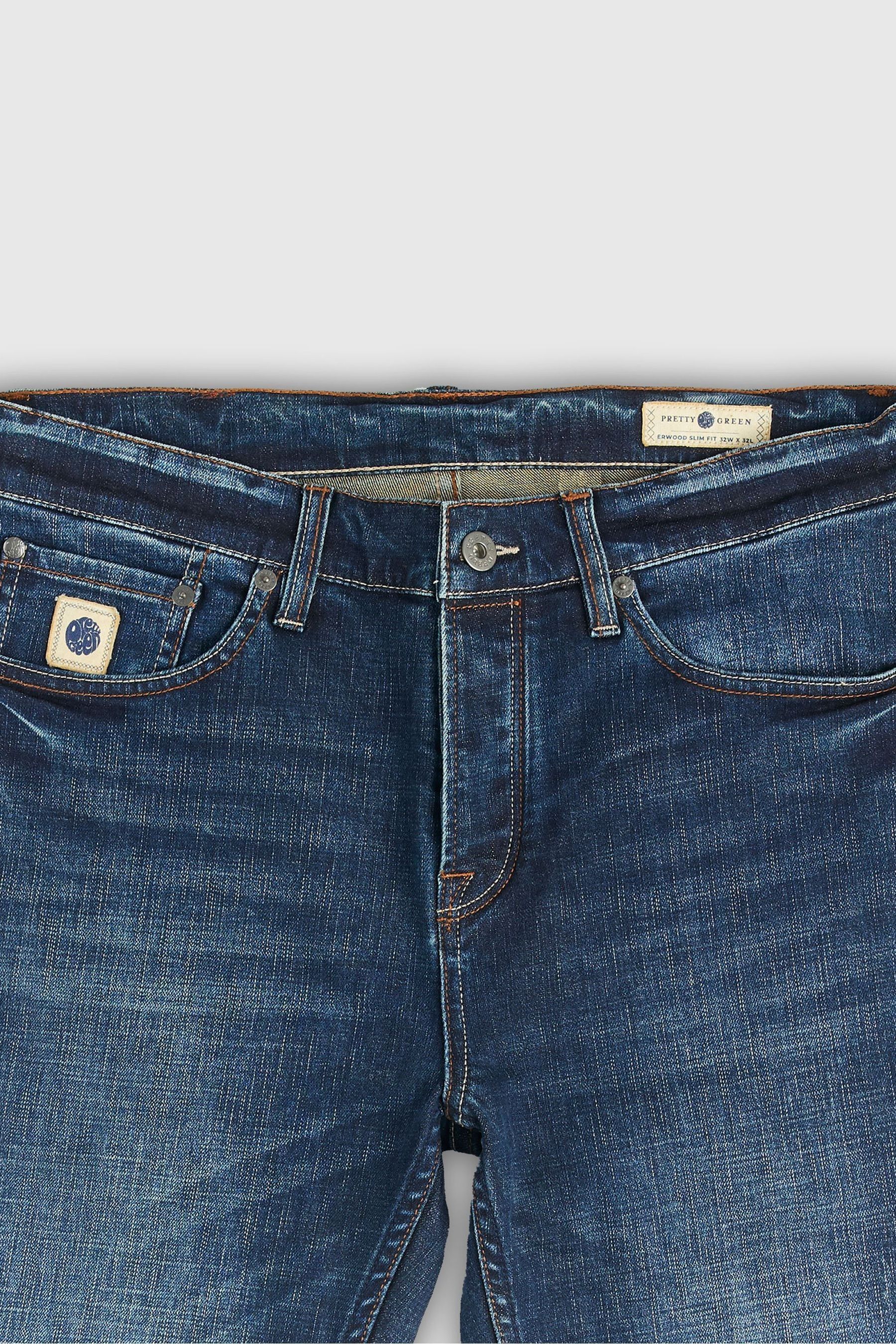 Buy Pretty Green Denim Dark Wash SIx-Month Wash Erwood Slim Fit Jeans ...