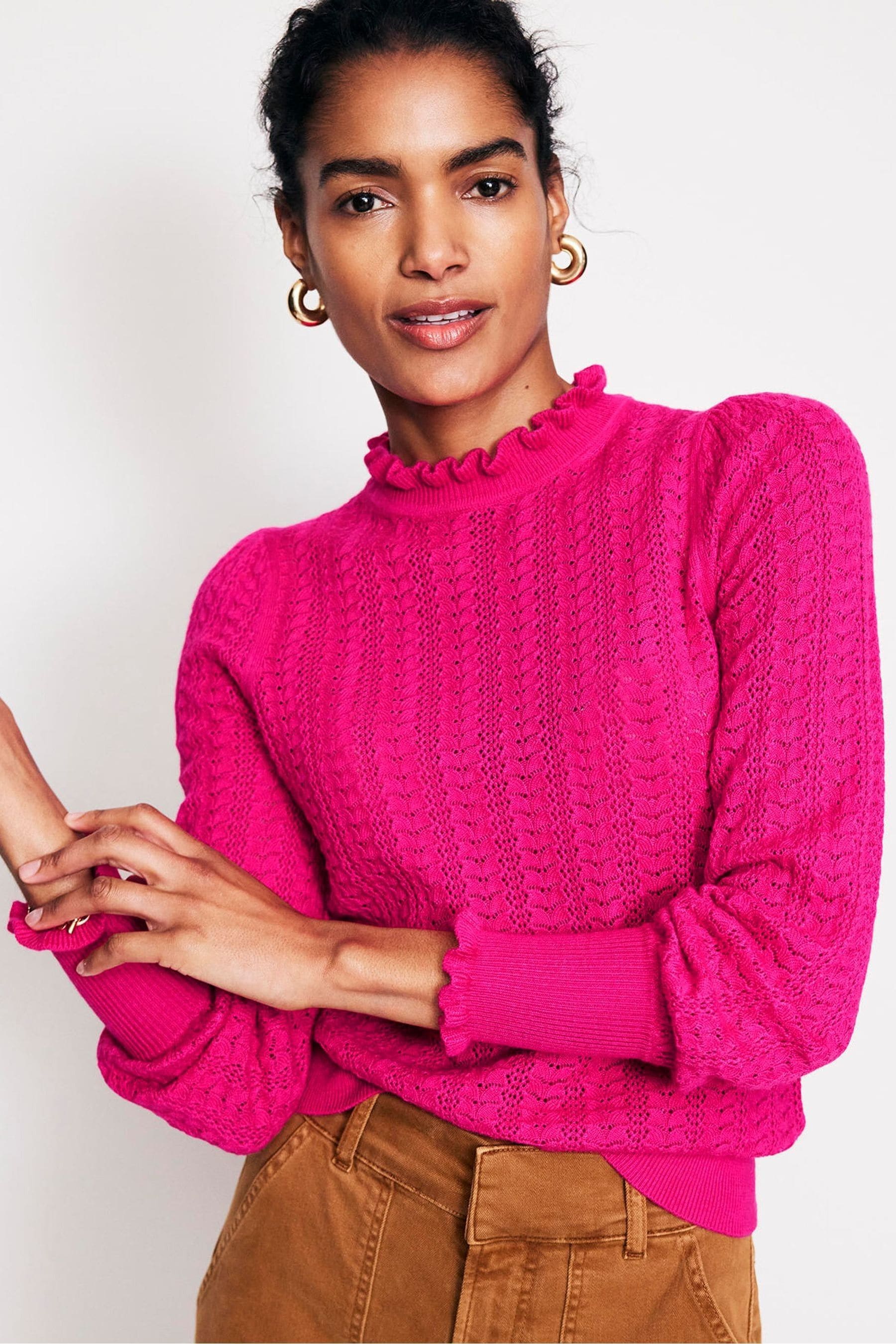 Buy Boden Pink Tia Pointelle Frilled Jumper from the Next UK online shop