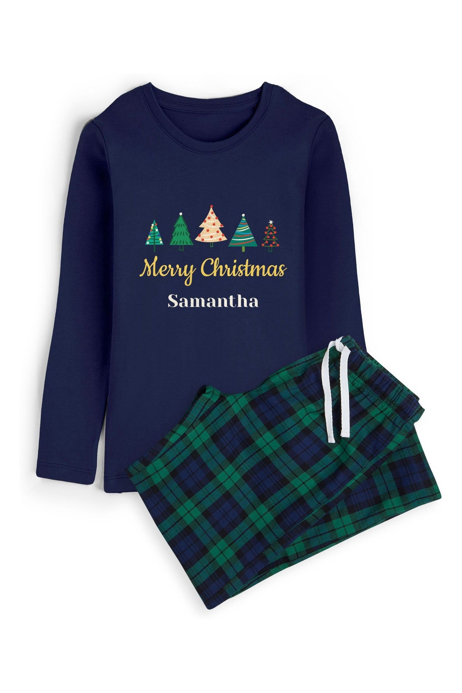 Buy Womens Personalised Christmas Tree 100% Cotton Pyjamas by Stitch ...