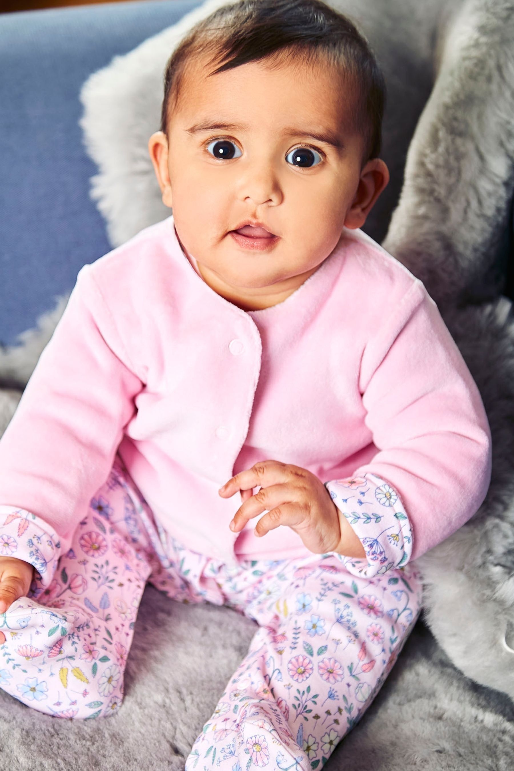 Buy JoJo Maman Bébé Pink Floral 2-Piece Baby Sleepsuit & Velour Jacket ...