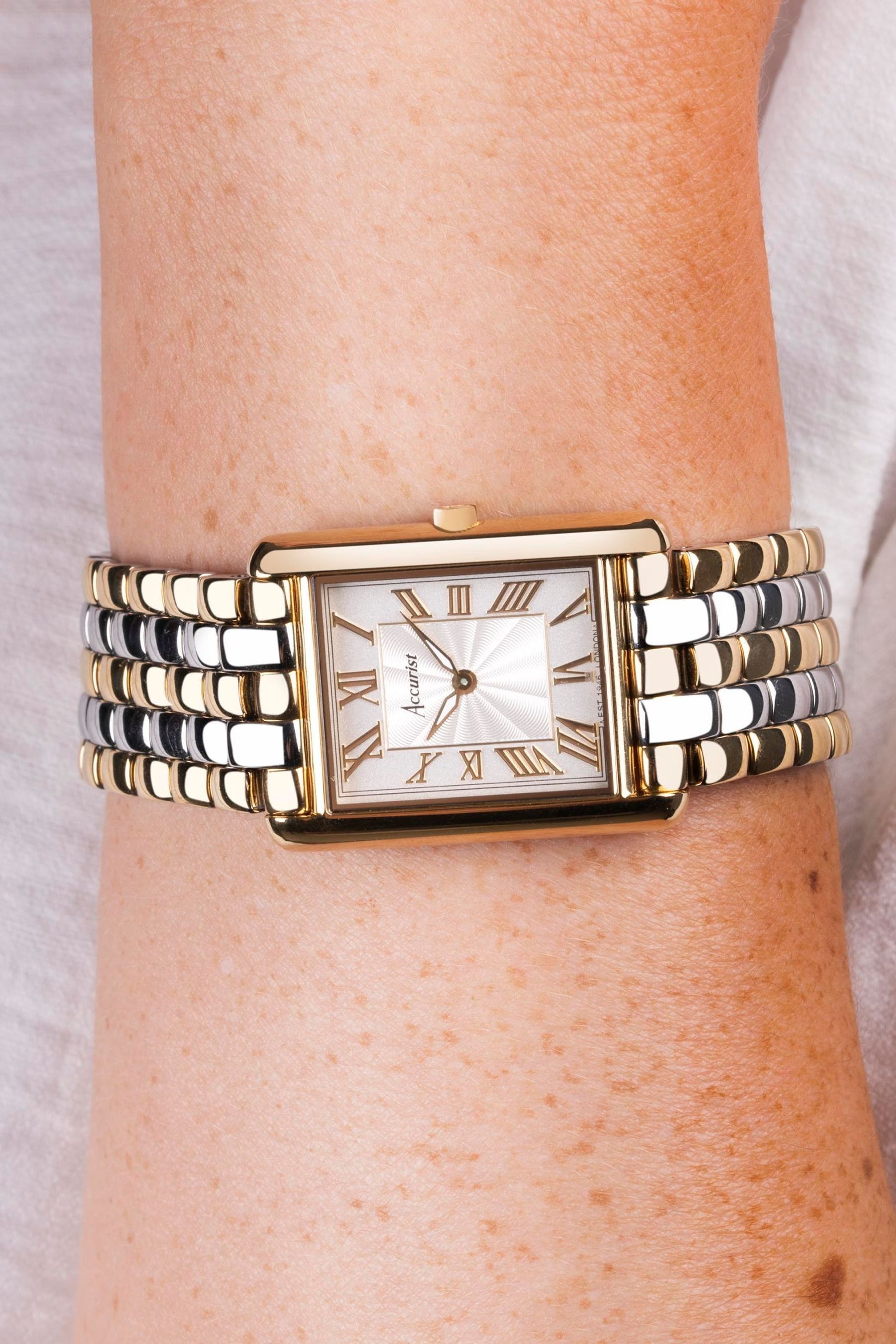 Buy Accurist Rectangle Womens Gold Plated Two Tone Stainless Steel ...