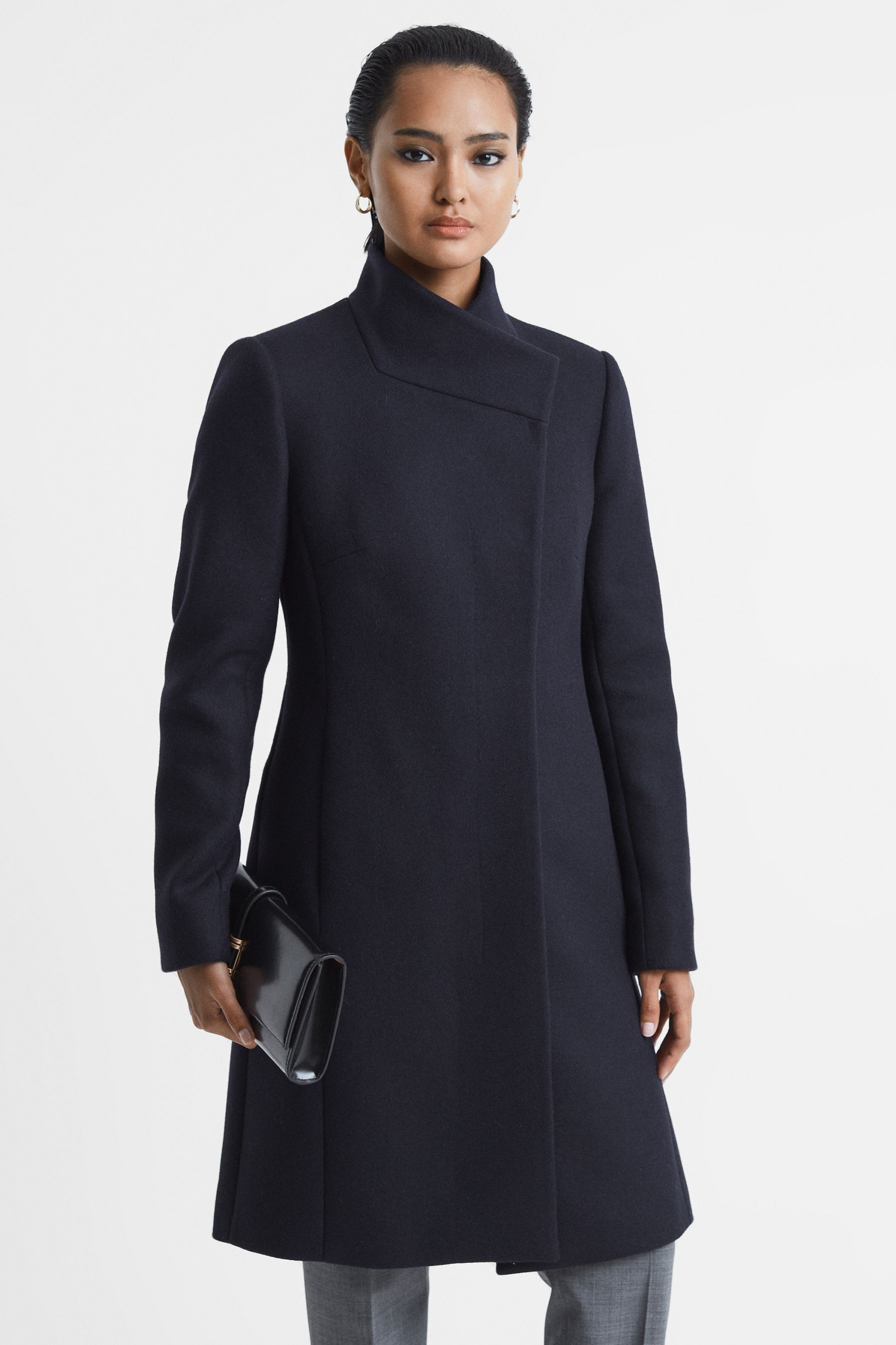 Buy Reiss Navy Mia Wool Blend Mid-Length Coat from the Next UK online shop