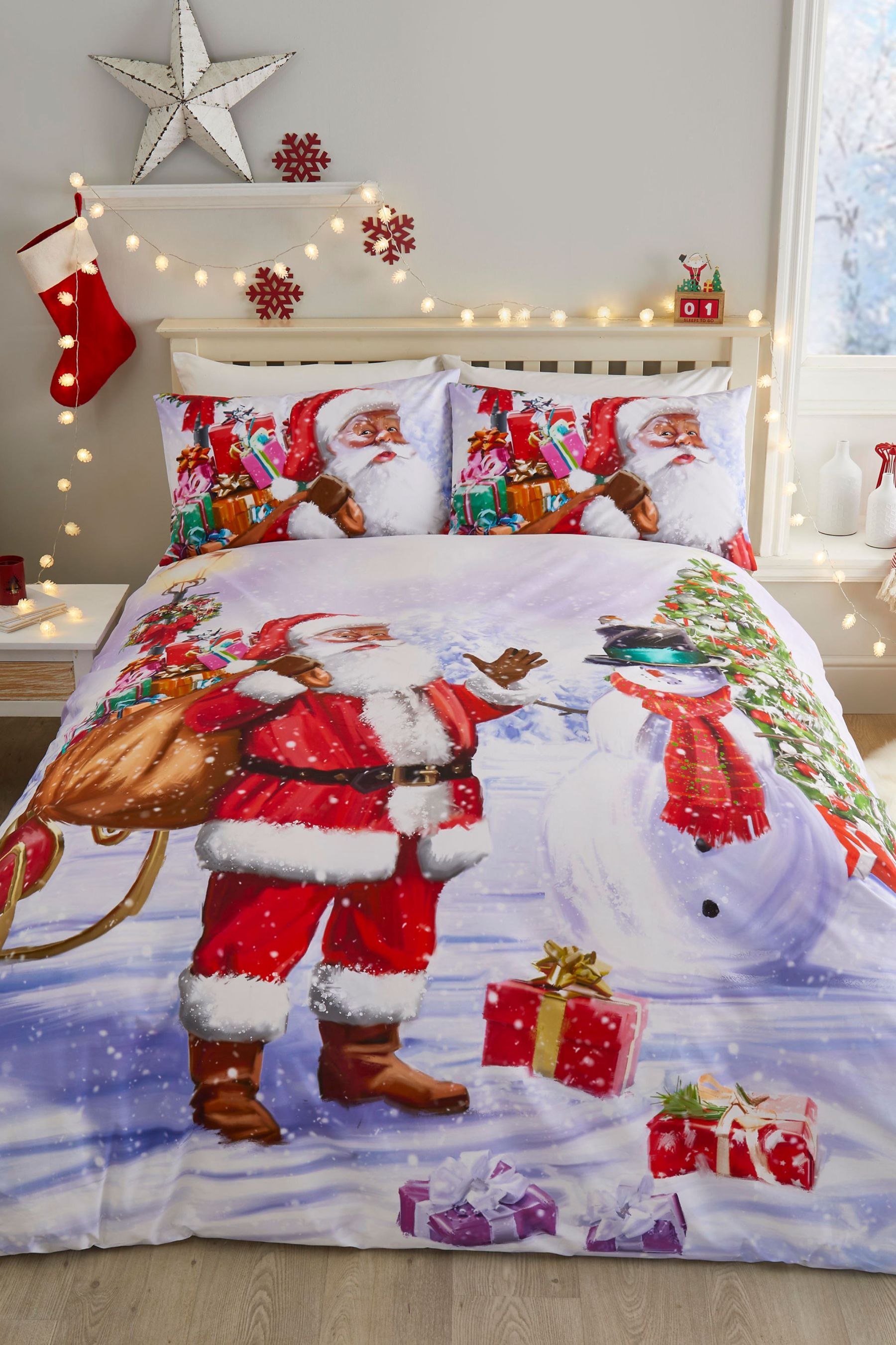 Buy Fusion White Christmas Santa & Snowy Duvet Cover and Pillowcase Set ...