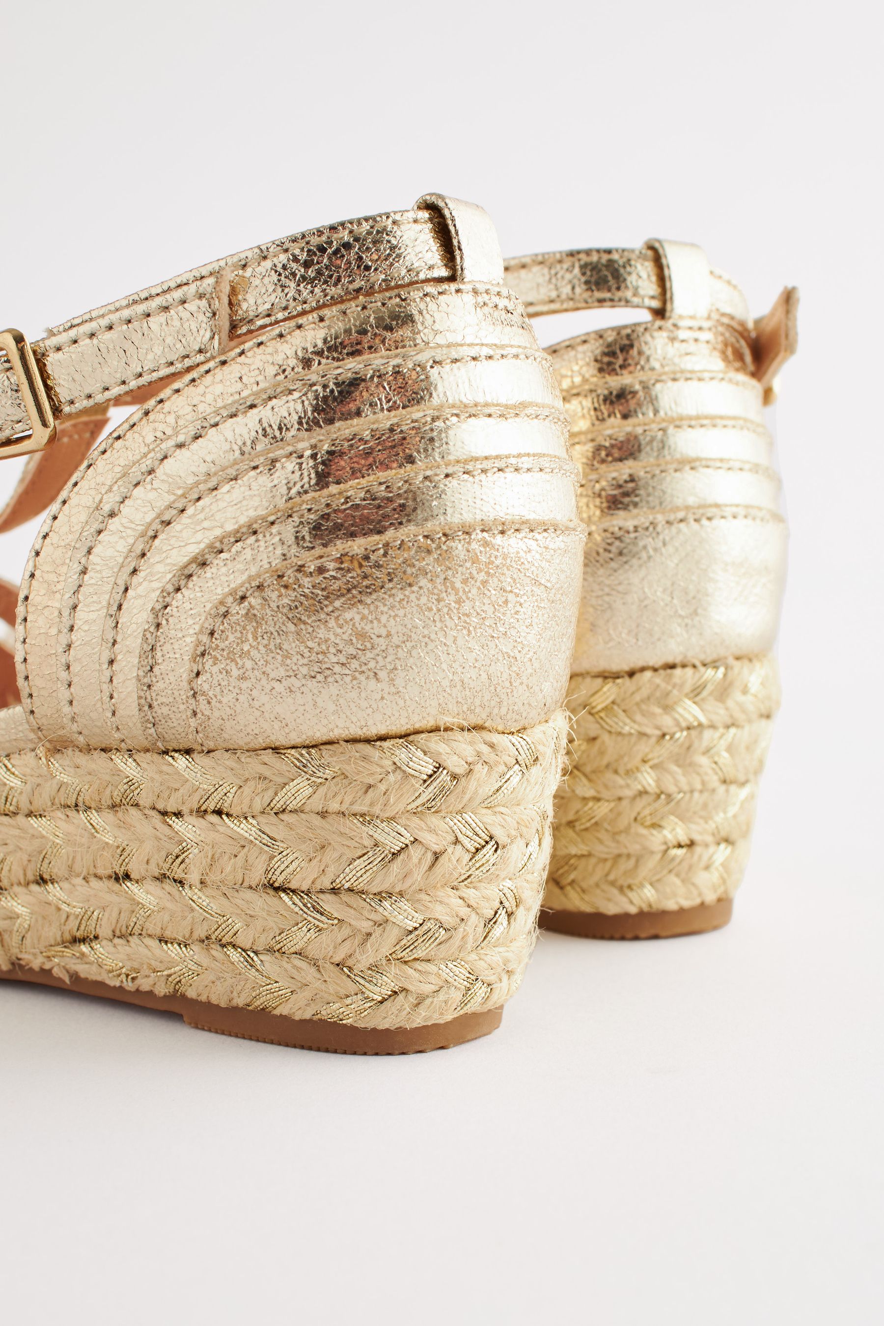 Buy Gold Metallic Woven Wedge Ankle Strap Sandals from the Next UK ...