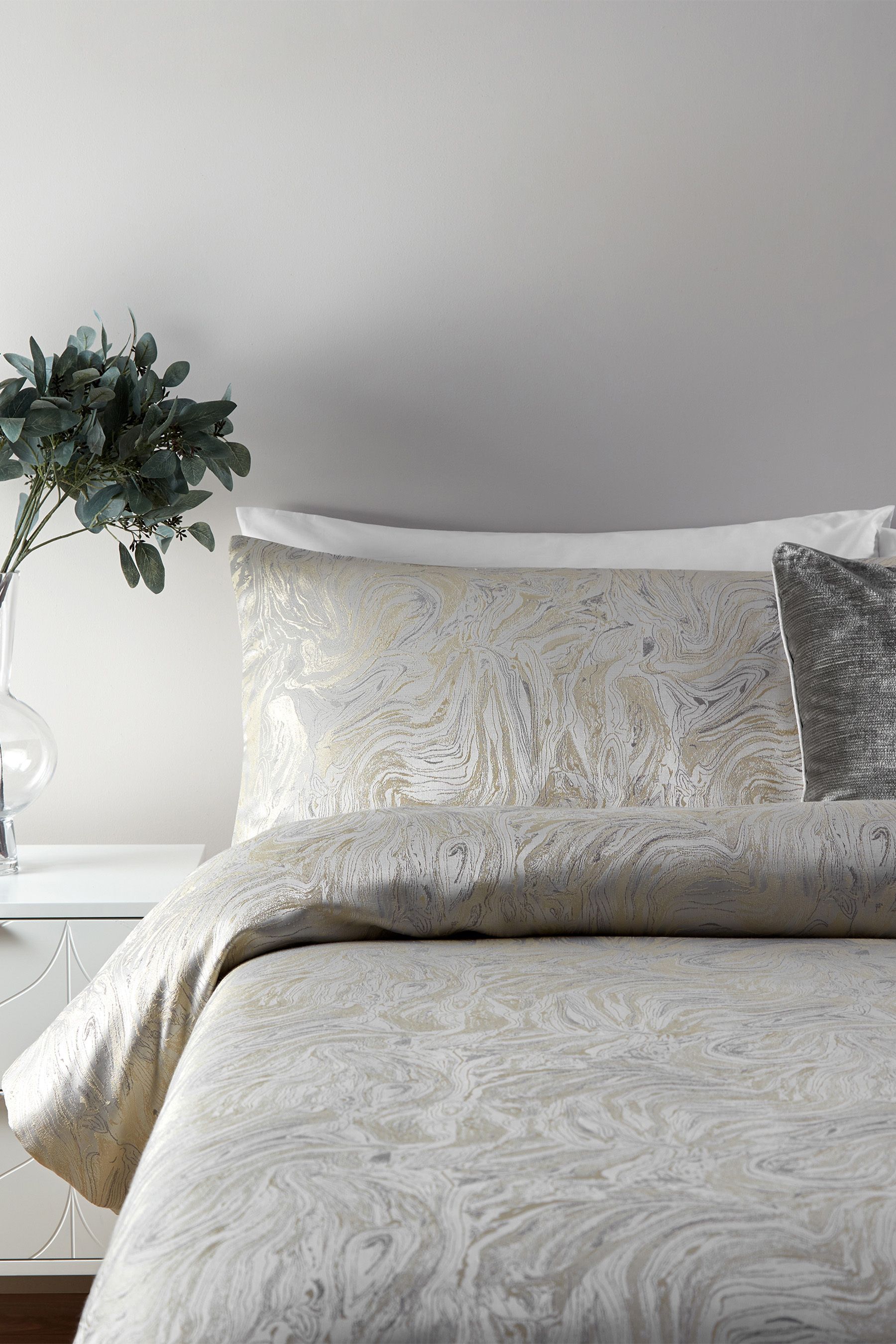 Buy Riva Paoletti Cream Osyter Gold Marble Luxe Duvet Cover And ...