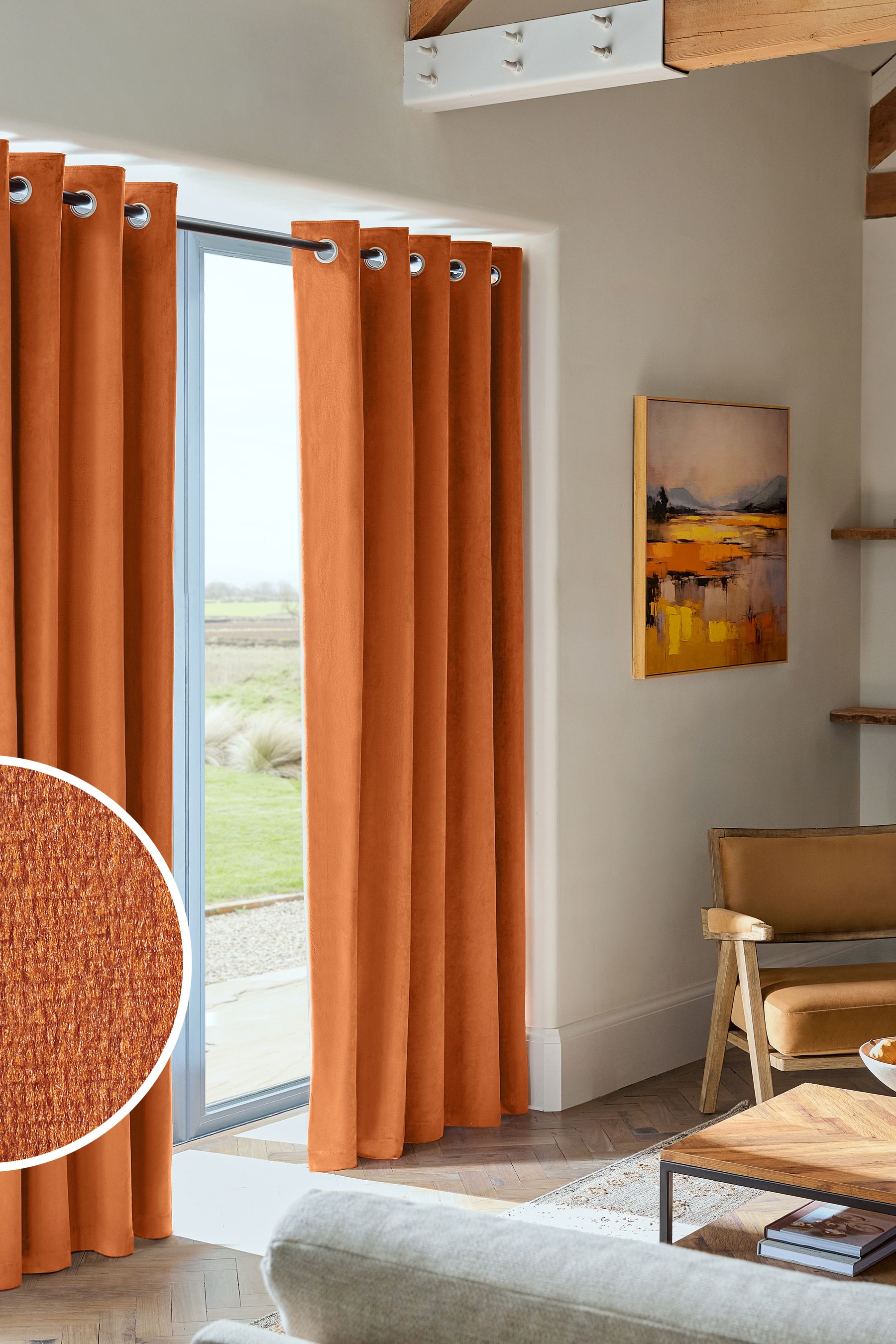 Buy Burnt Orange Matte Velvet Blackout/Thermal Eyelet Curtains from ...