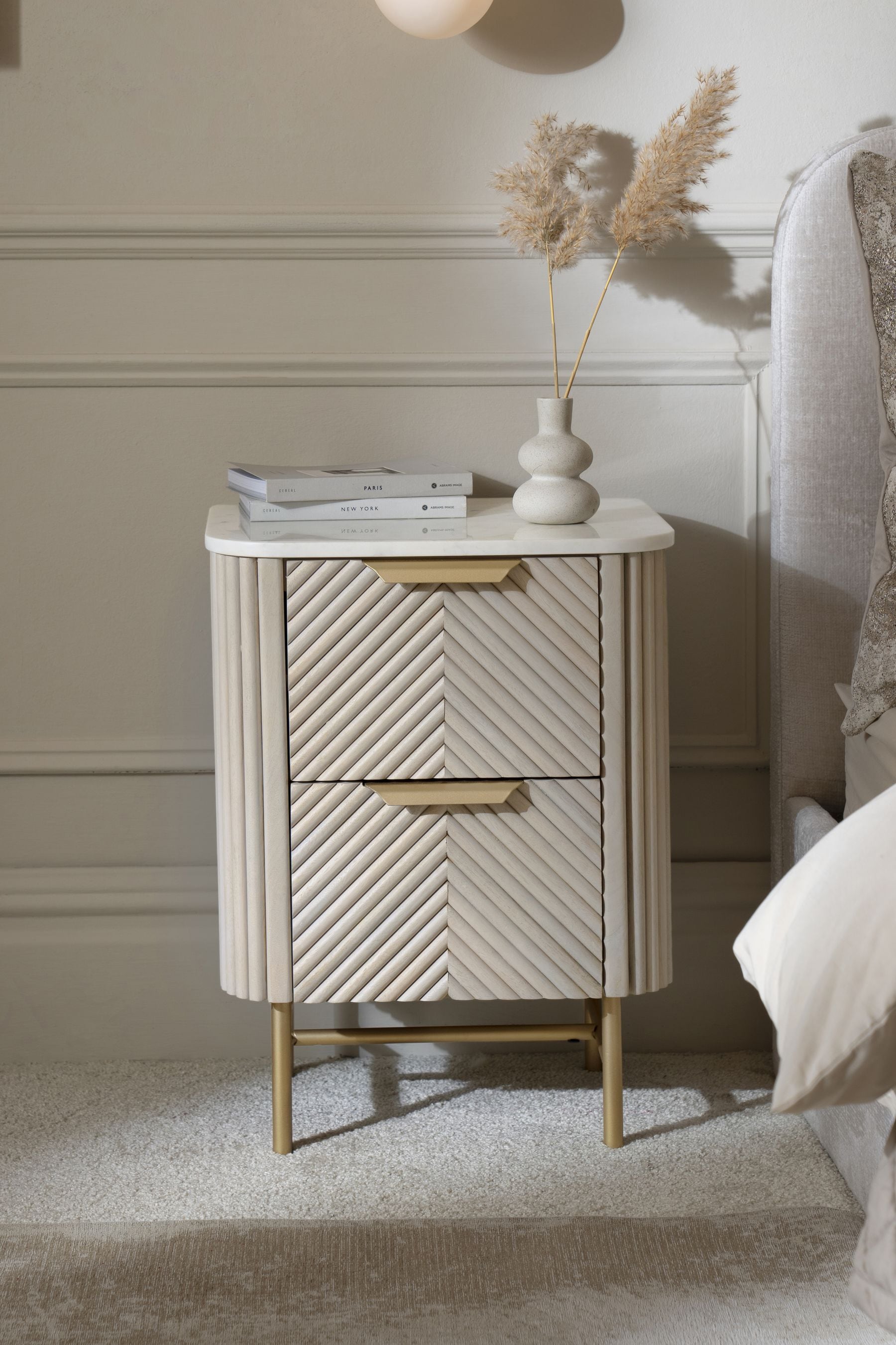 Buy Light Grey Valencia Marble Mango Wood 2 Drawer Bedside Table from the Next UK online shop
