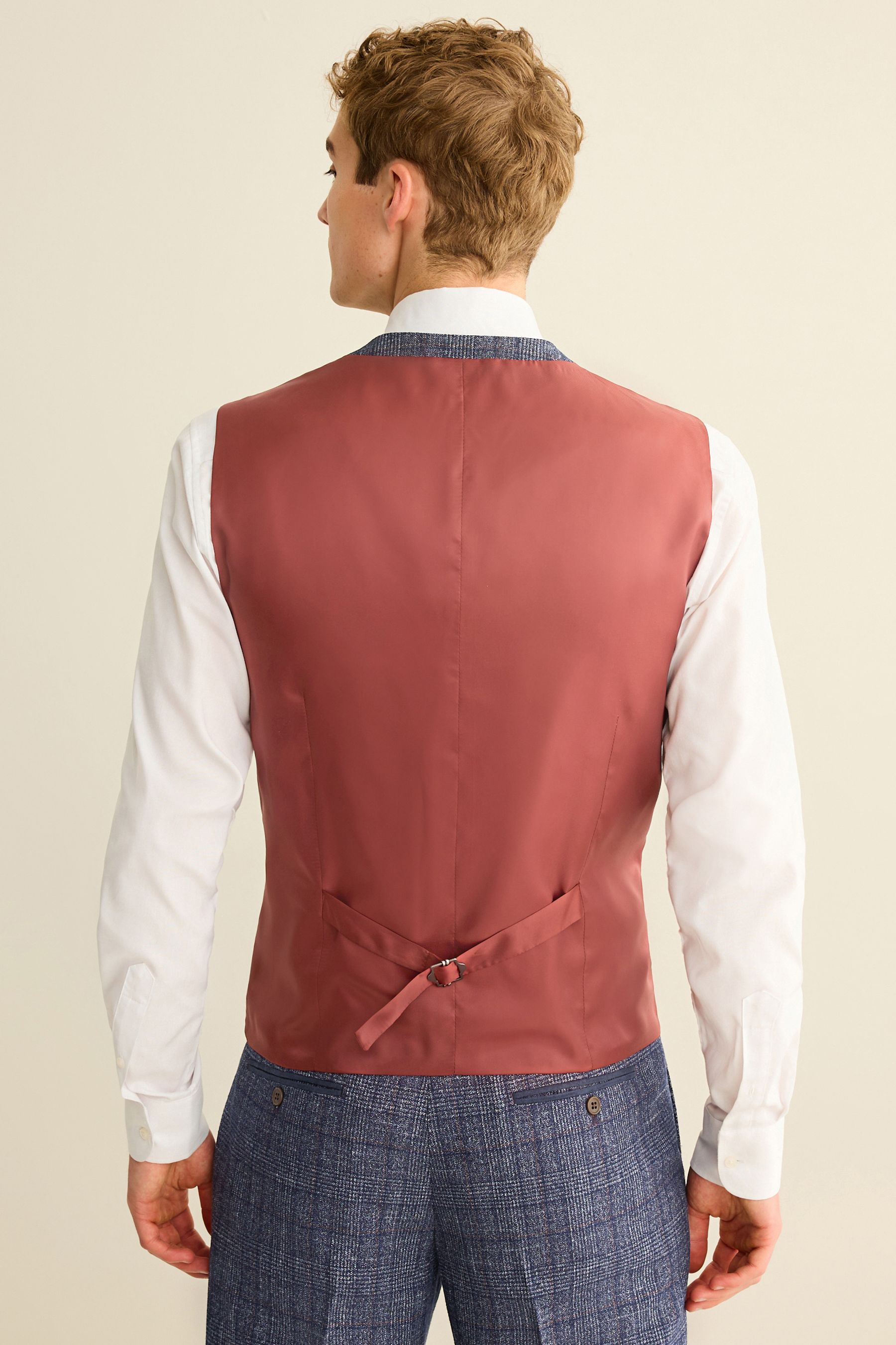 Buy Navy Blue Slim Fit Trimmed Check Waistcoat from the Next UK online shop