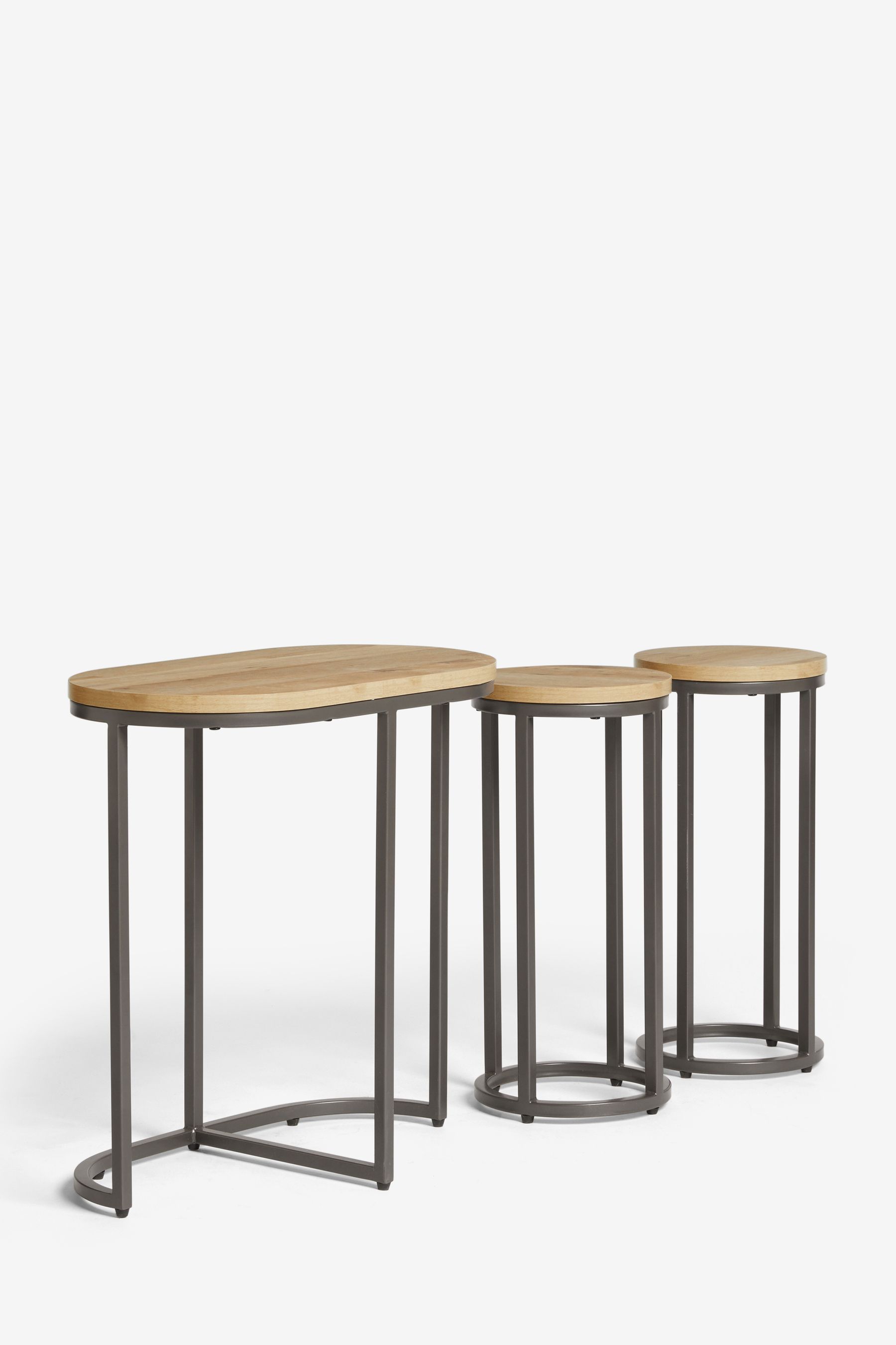 Buy Light Bronx Oak Effect Round Set of 3 Nest of Tables from the Next ...