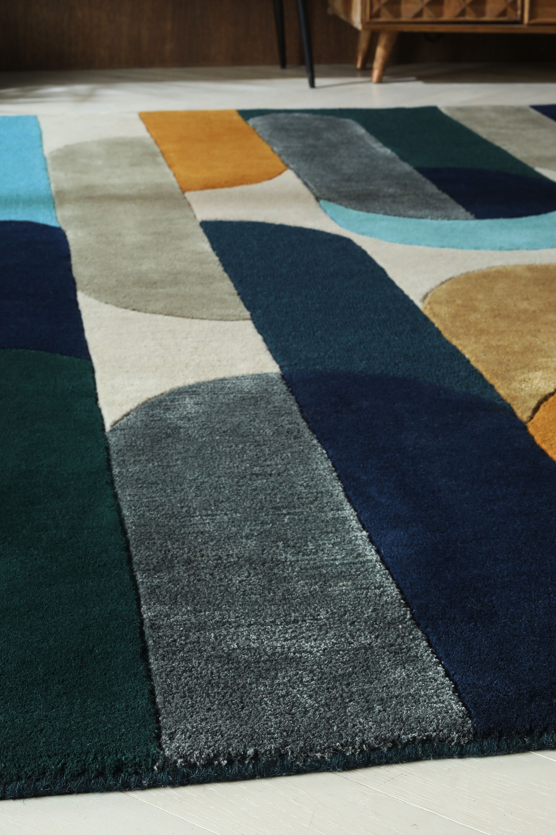 Buy Navy Blue Retro Shapes Rug from Next Ireland