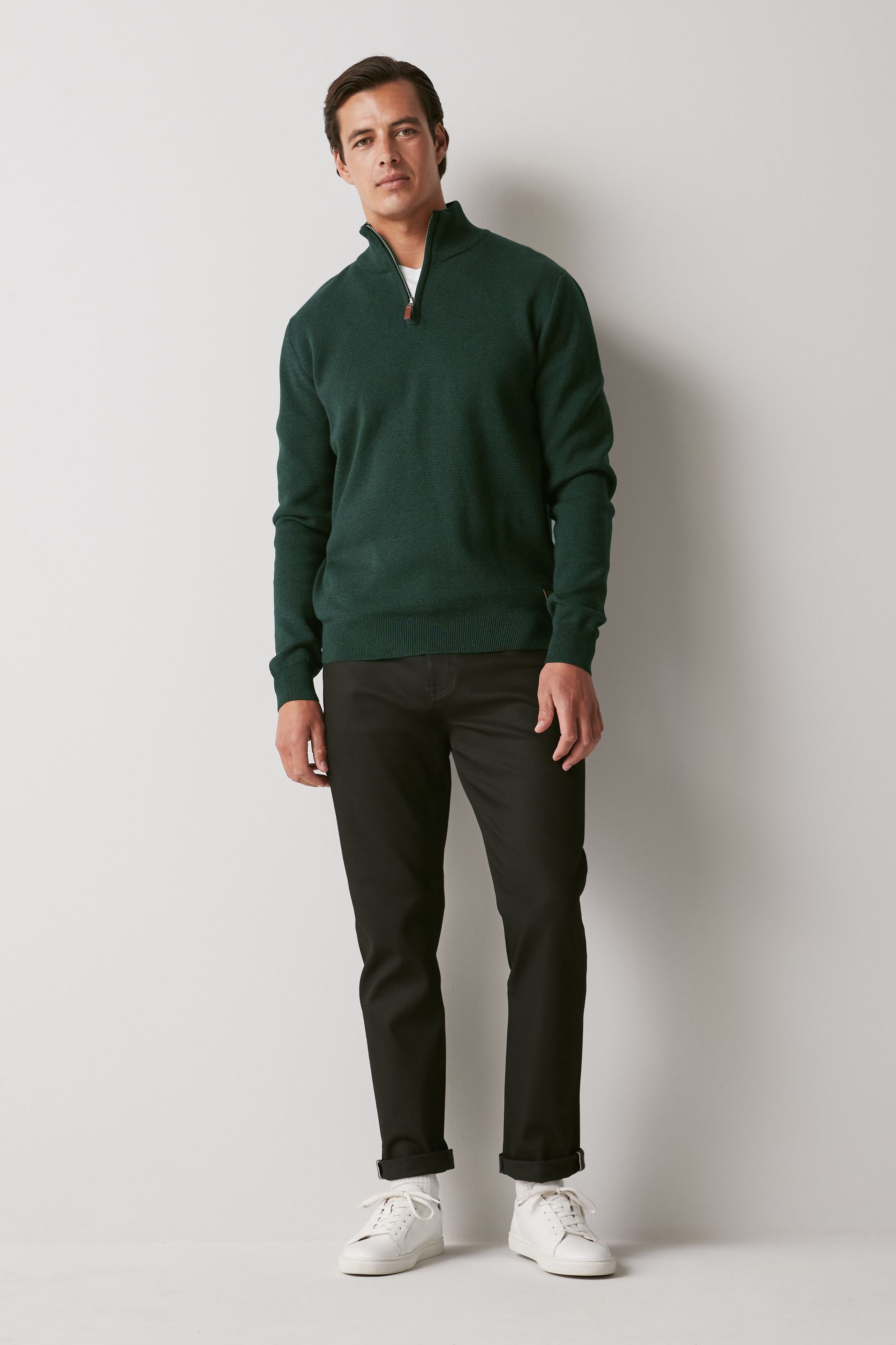 Buy Dark Green Zip Neck Knitted Premium Regular Fit Jumper from the ...