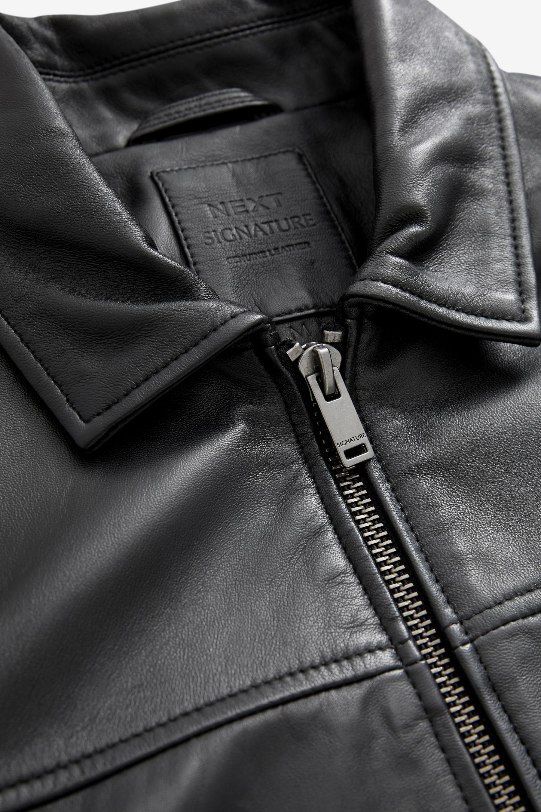 Buy Black Signature Leather Collared Jacket from the Next UK online shop