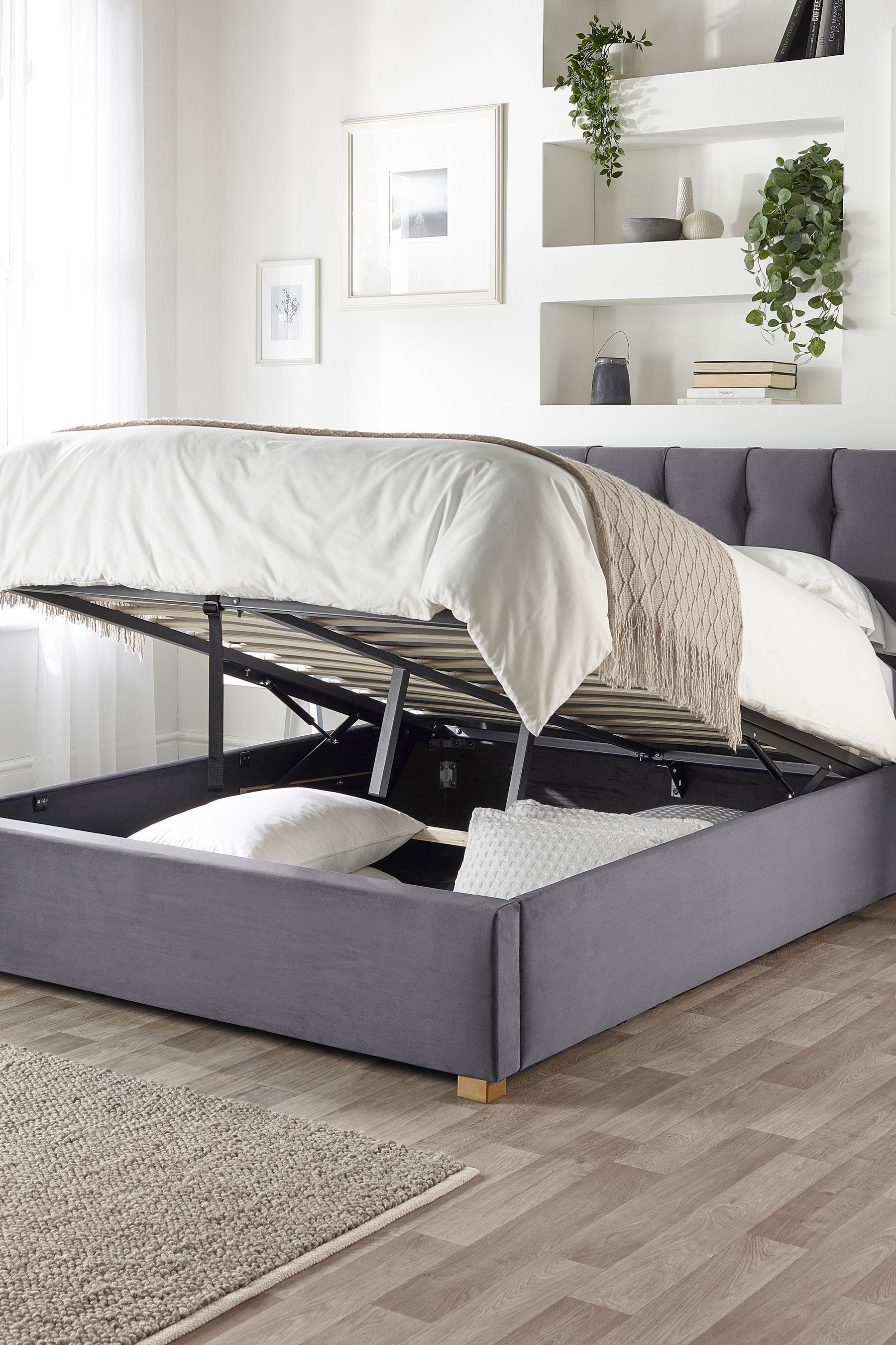 Buy Catherine Lansfield Grey Utopia Wing Ottoman Bed from the Next UK ...