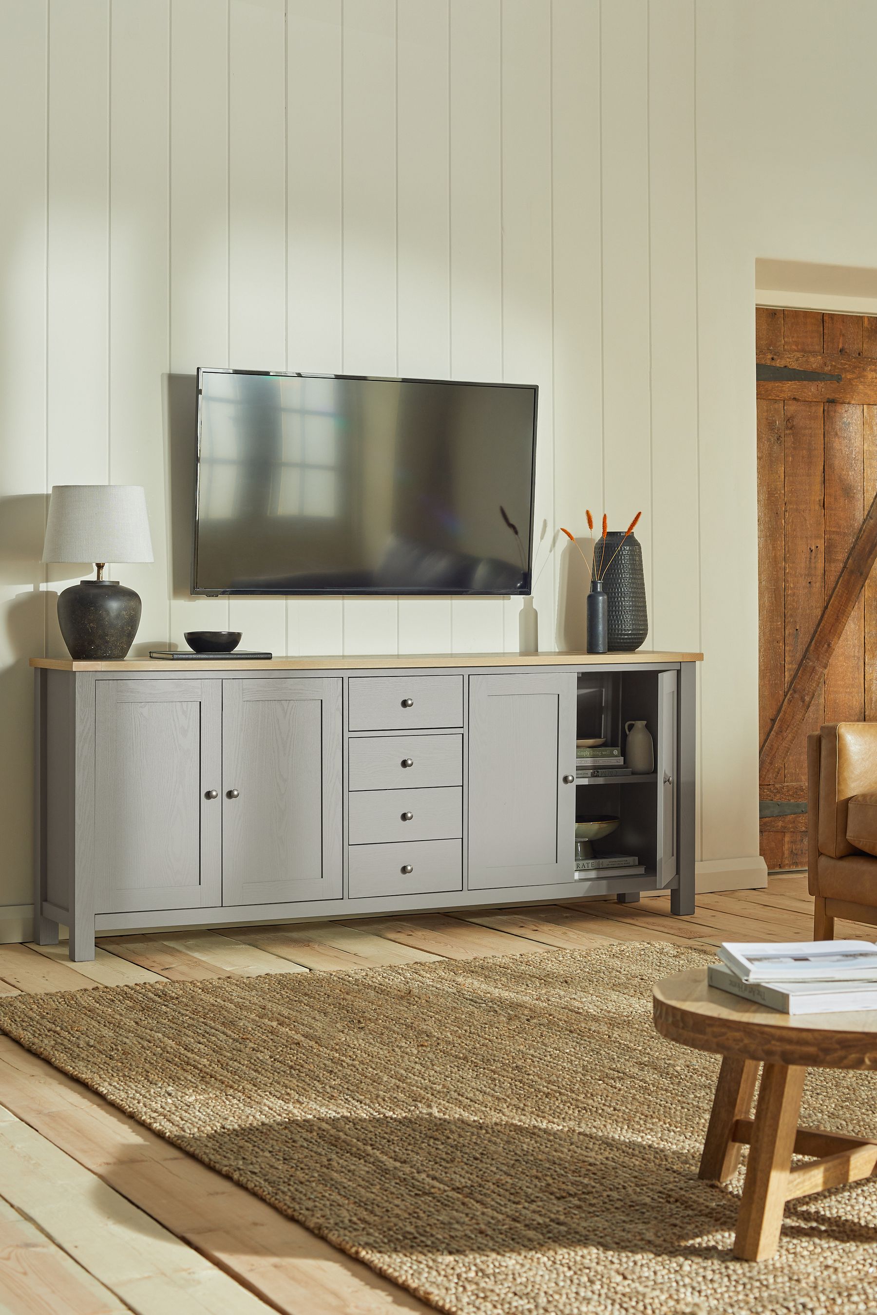 Buy Dove Grey Malvern Oak Effect Extra Large Sideboard from the Next UK ...