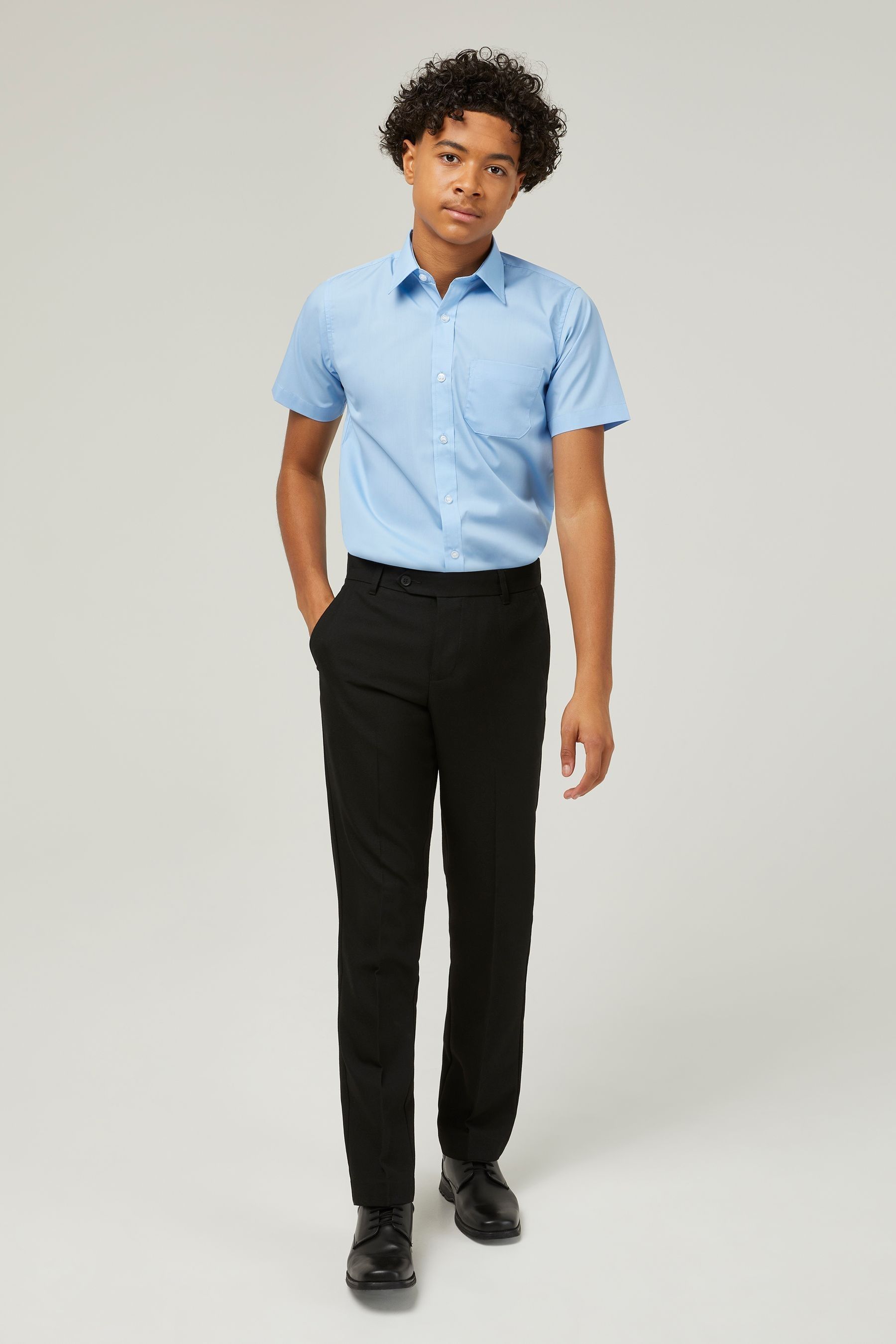 Buy Trutex Boys Blue Non Iron Short Sleeve School Shirts 2 Pack from ...