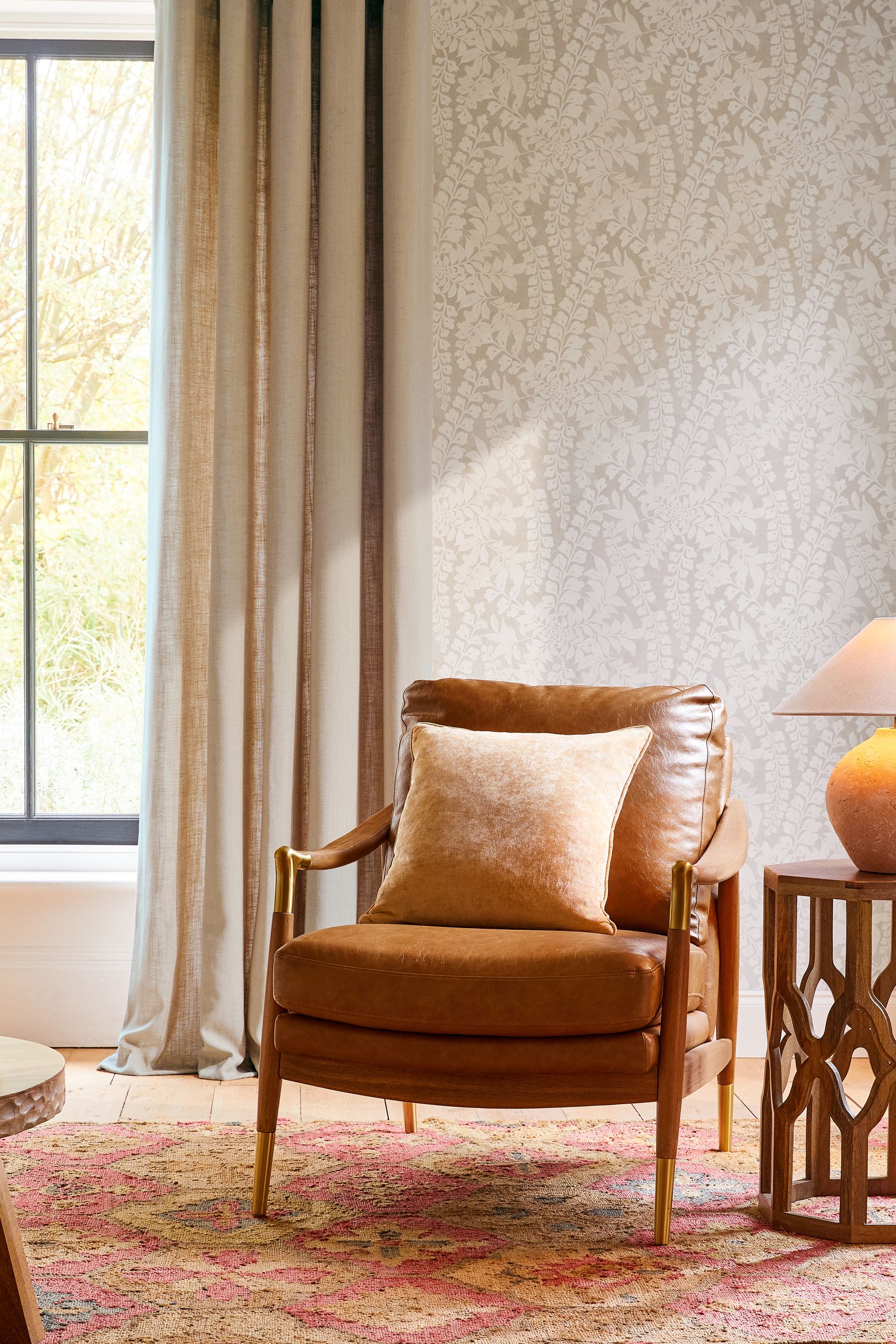 Buy Vintaged Faux Leather Light Brown Flinton Wooden Walnut Effect Leg ...