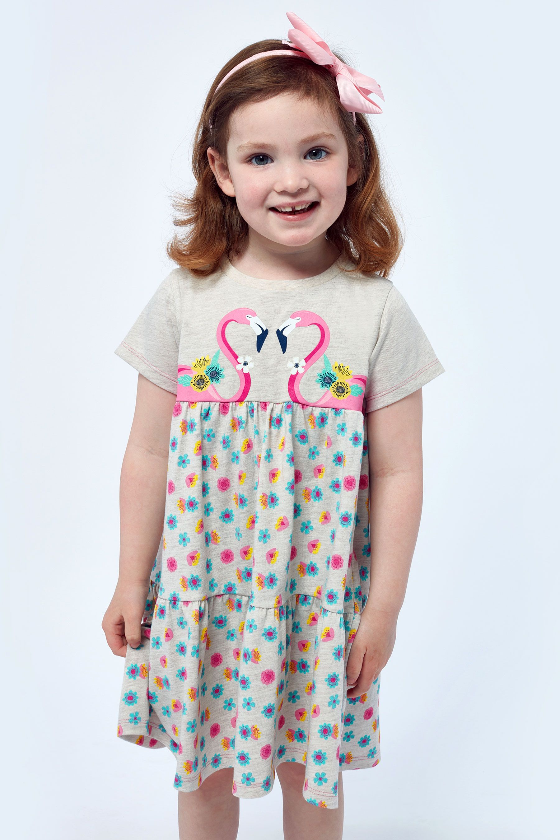 Buy Harry Bear Pink 100% Cotton Flamingo Flower Print Dress from the ...