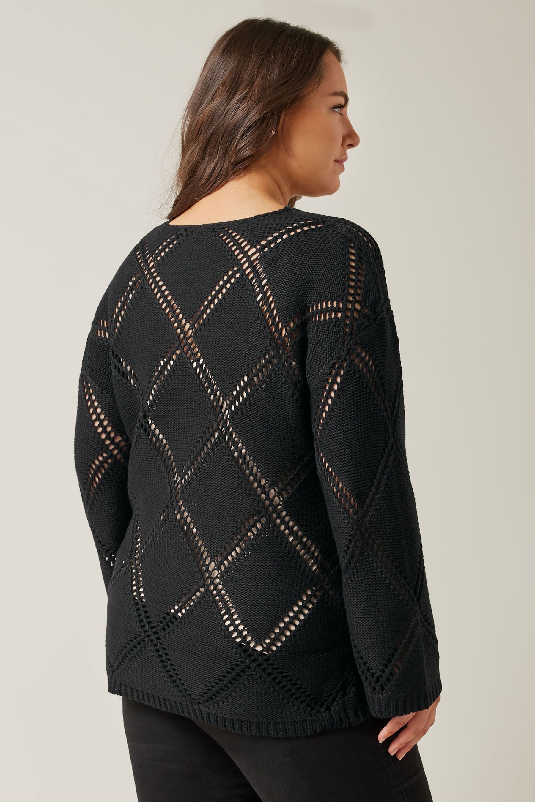 Evans Diamond Pointelle Black Jumper