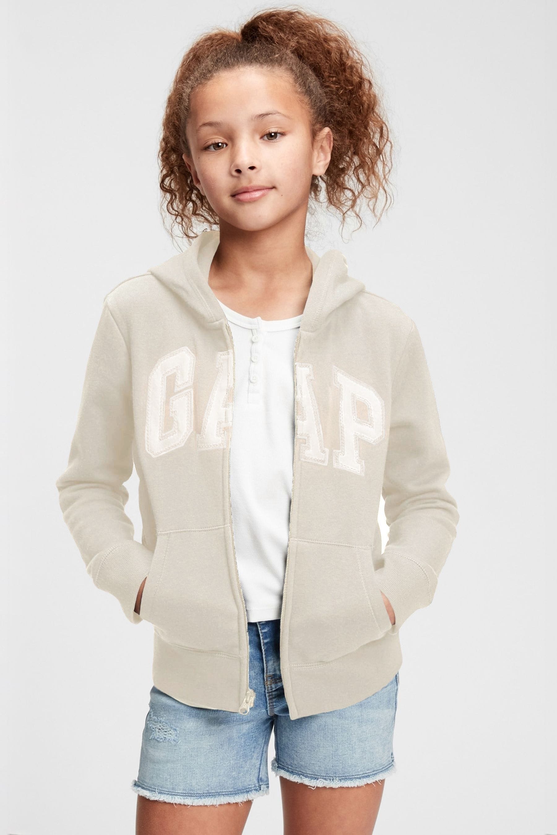 Buy Gap Cream Logo Zip Up Hoodie (4-13yrs) from Next Ireland
