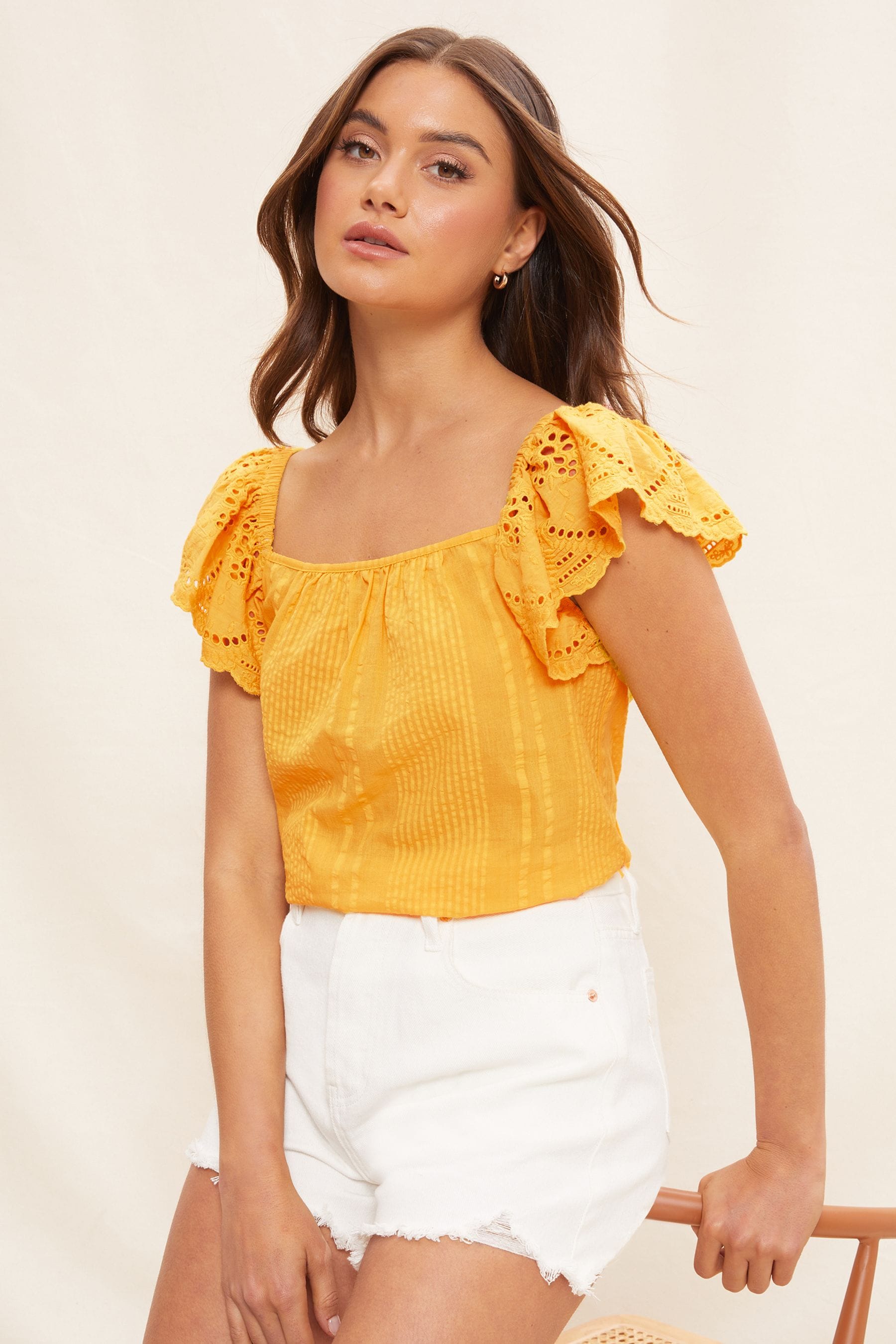 Buy Friends Like These Broderie Square Neck Ruffle Sleeve Top from Next ...