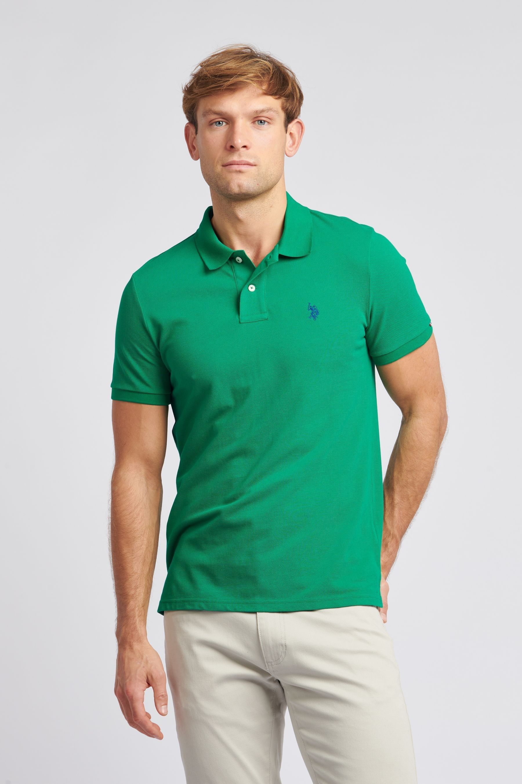 Buy U.S. Polo Assn. Green Regular Fit Pique 100% Cotton Polo Shirt from ...